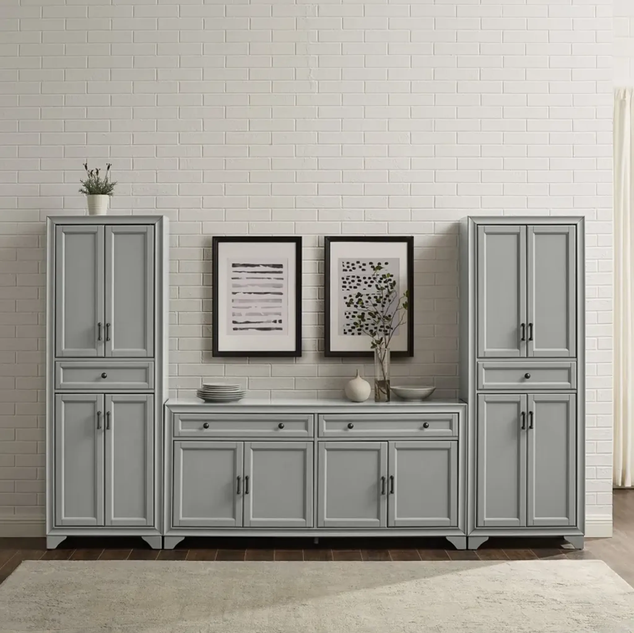 Pierre 2 Pantries and Sideboard Set - Gray | Furniture.com
