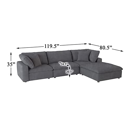 Lexicon Rowe Modular Sectional Sofa with Ottoman, Grey