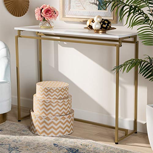 Baxton Studio Renzo Brushed Gold Metal Console Table with Faux Marble ...