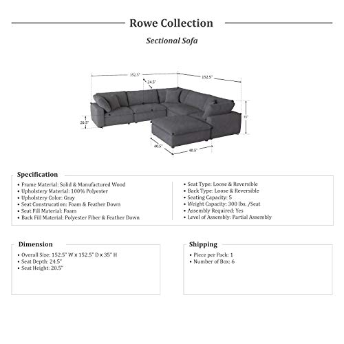 Lexicon Rowe Modular Sectional Sofa with Ottoman, Grey