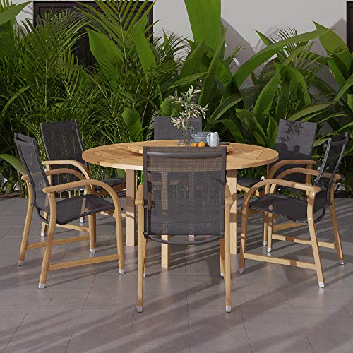 Amazonia Riverton 7-Piece Wood Patio Dining Set | Round Teak Finish ...