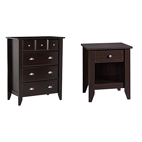 Sauder Shoal Creek 4-Drawer Chest, Jamocha Wood Finish & Night Stand ...