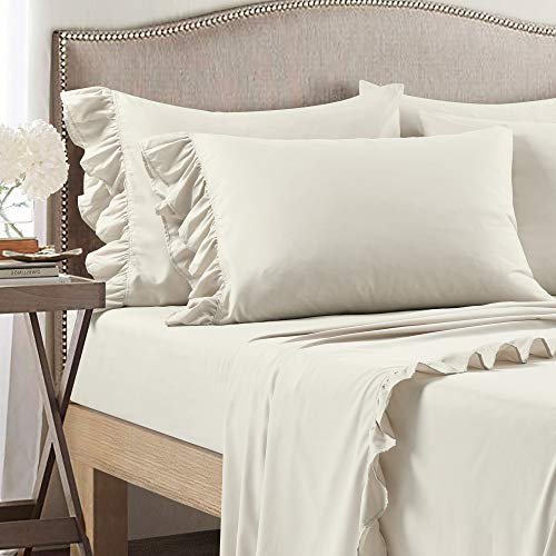 Lush Decor Reyna 4 Piece Ruffle Sheet Set, Full, Wheat