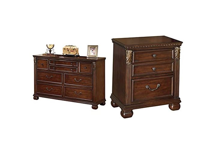 Signature Design by Ashley Leahlyn Traditional Ornate 7 Drawer Dresser Warm Brown Leahlyn Traditional 2 Drawer Nightstand Warm Brown by Amazon Furniture