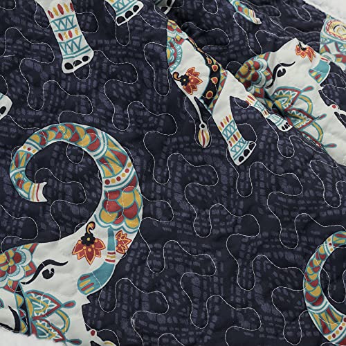 Lush Decor Hati Elephants Sherpa Throw Blanket, 60" x 50", Navy