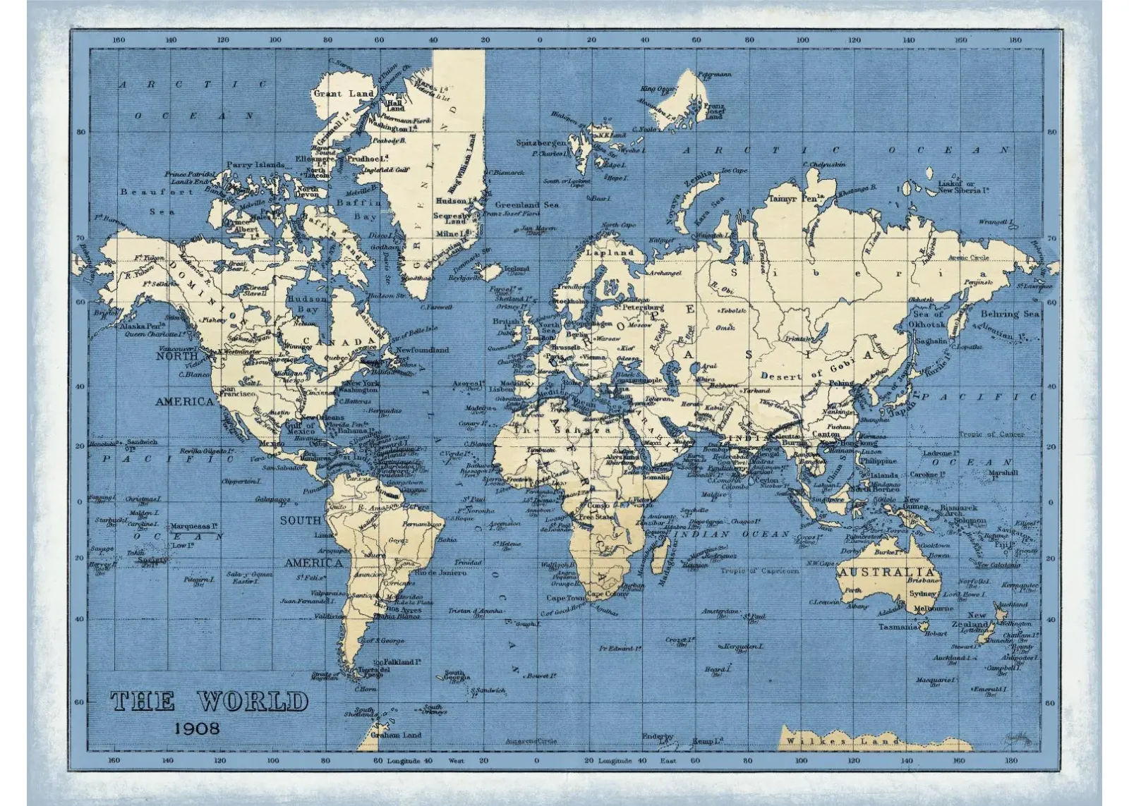World Map By Elizabeth Medley (Small) - Blue by Bel Furniture ...