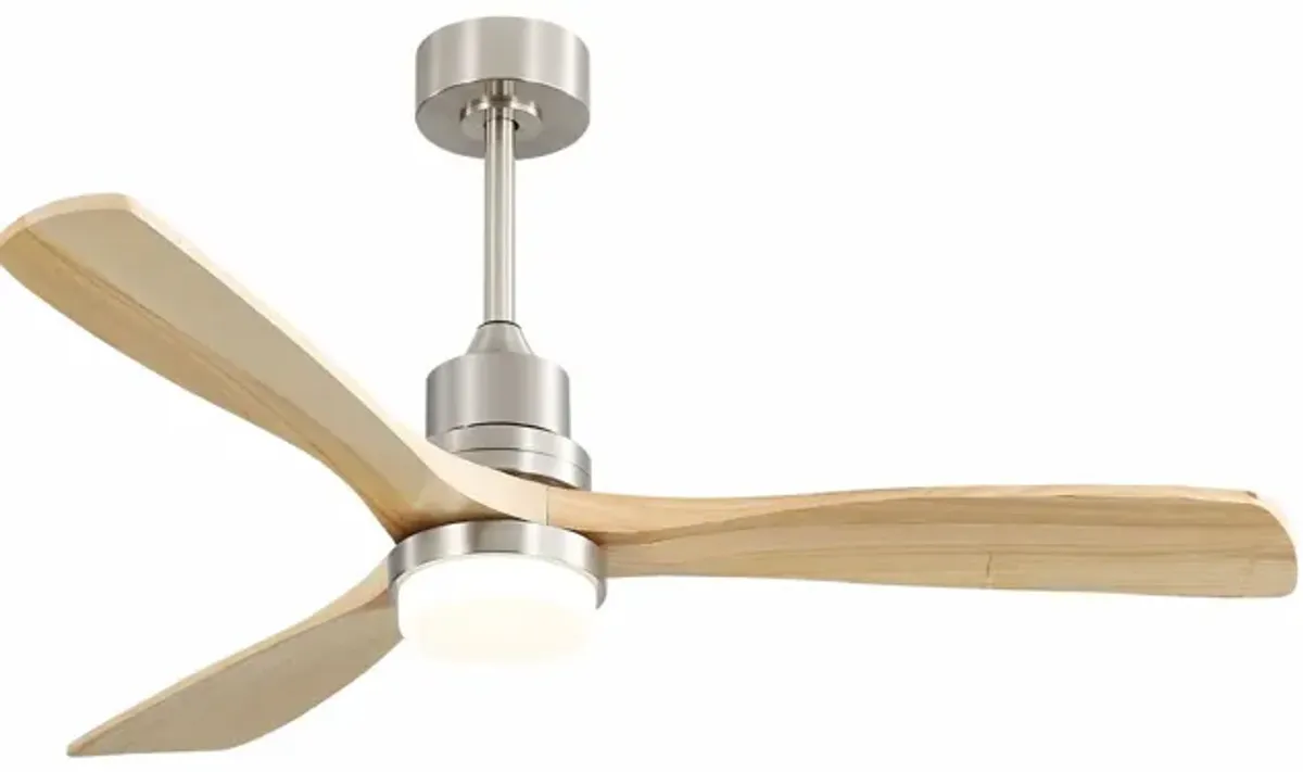52” Windspun Soft Brass and Natural Wood LED Ceiling Fan with Remote by ...