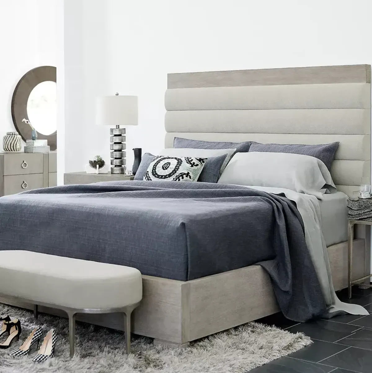 Parker House Avery Fabric Upholstered Panel Bed - Stream Grey - Queen ...