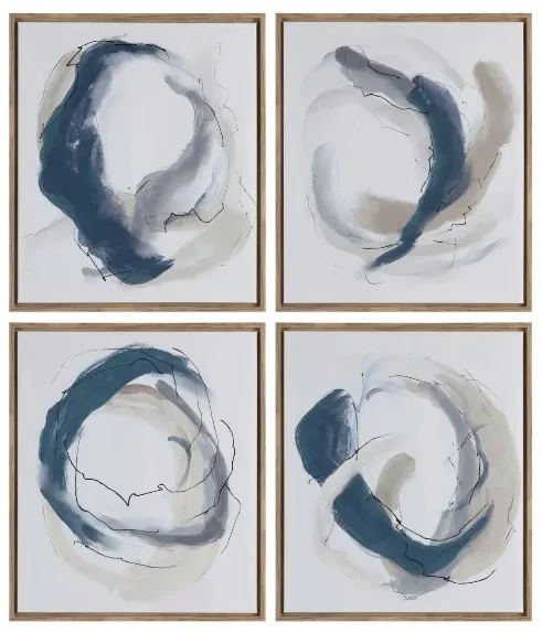 Crestview Collection Geneva 4-Piece Pale Navy Blue/Taupe Wall Art Set