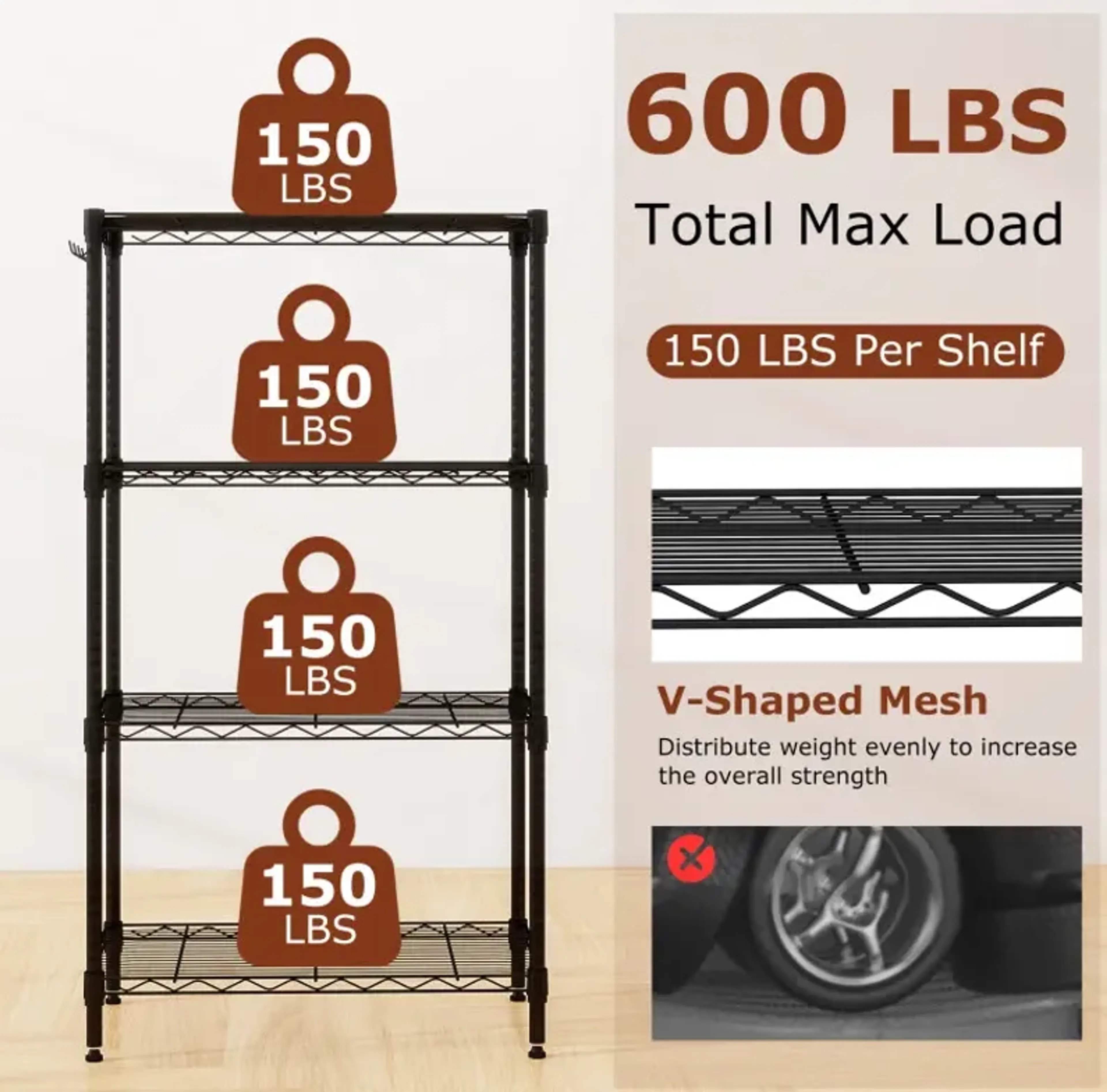 4 Tier Metal Storage Shelving Unit Set Of 2 With V Shaped Wire Rack ...