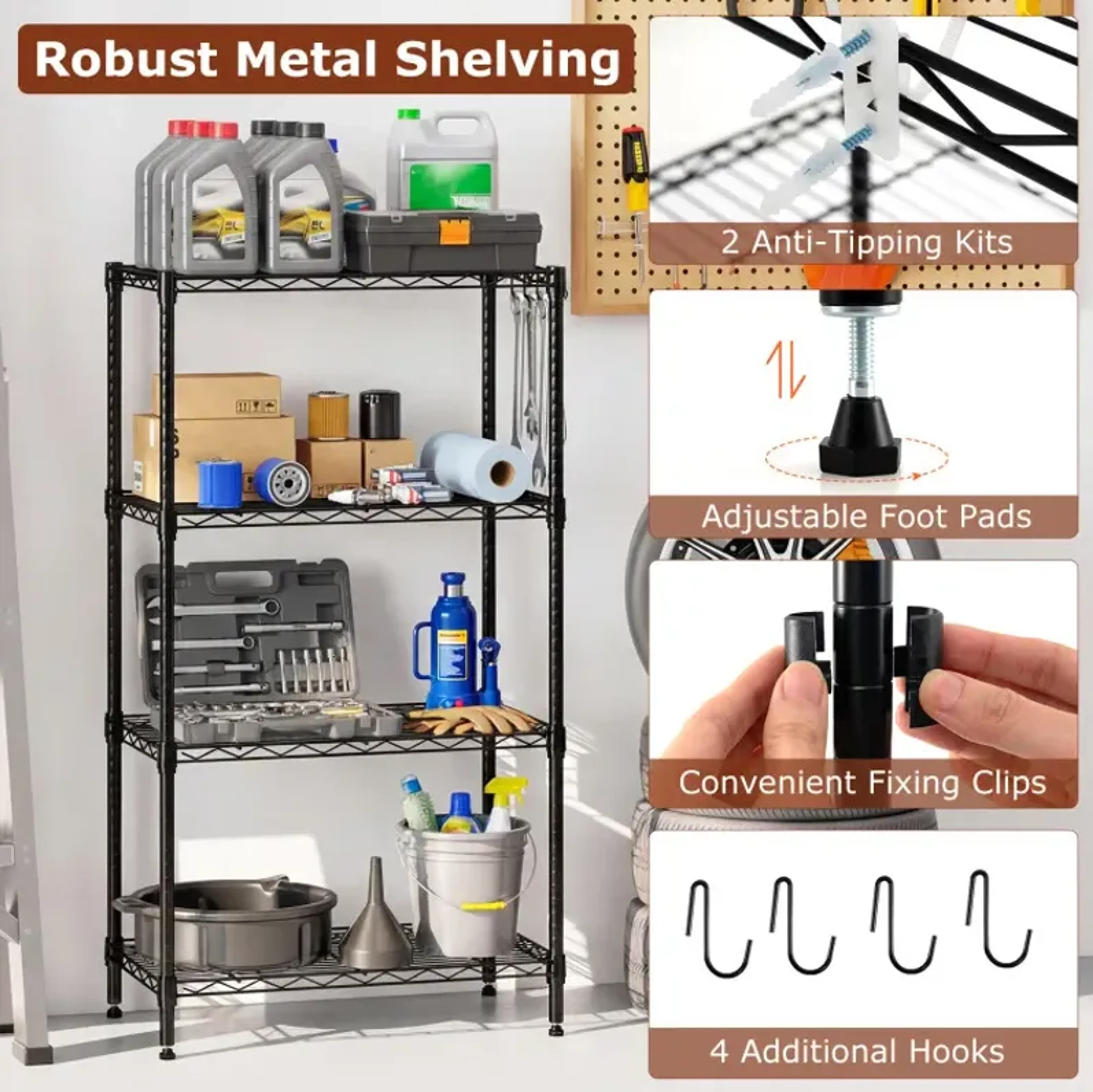 4 Tier Metal Storage Shelving Unit Set Of 2 With V Shaped Wire Rack ...