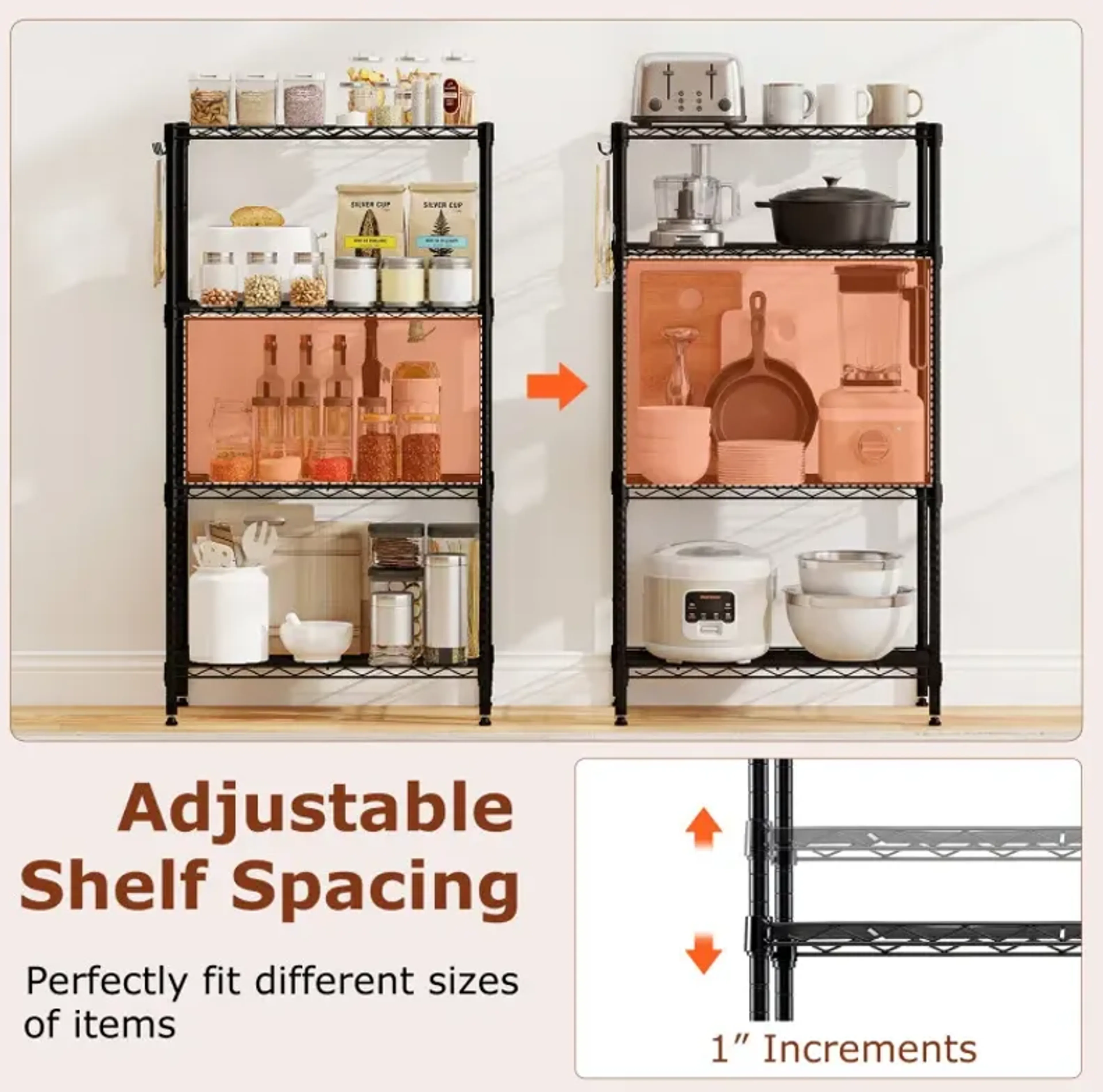 4 Tier Metal Storage Shelving Unit Set Of 2 With V Shaped Wire Rack ...