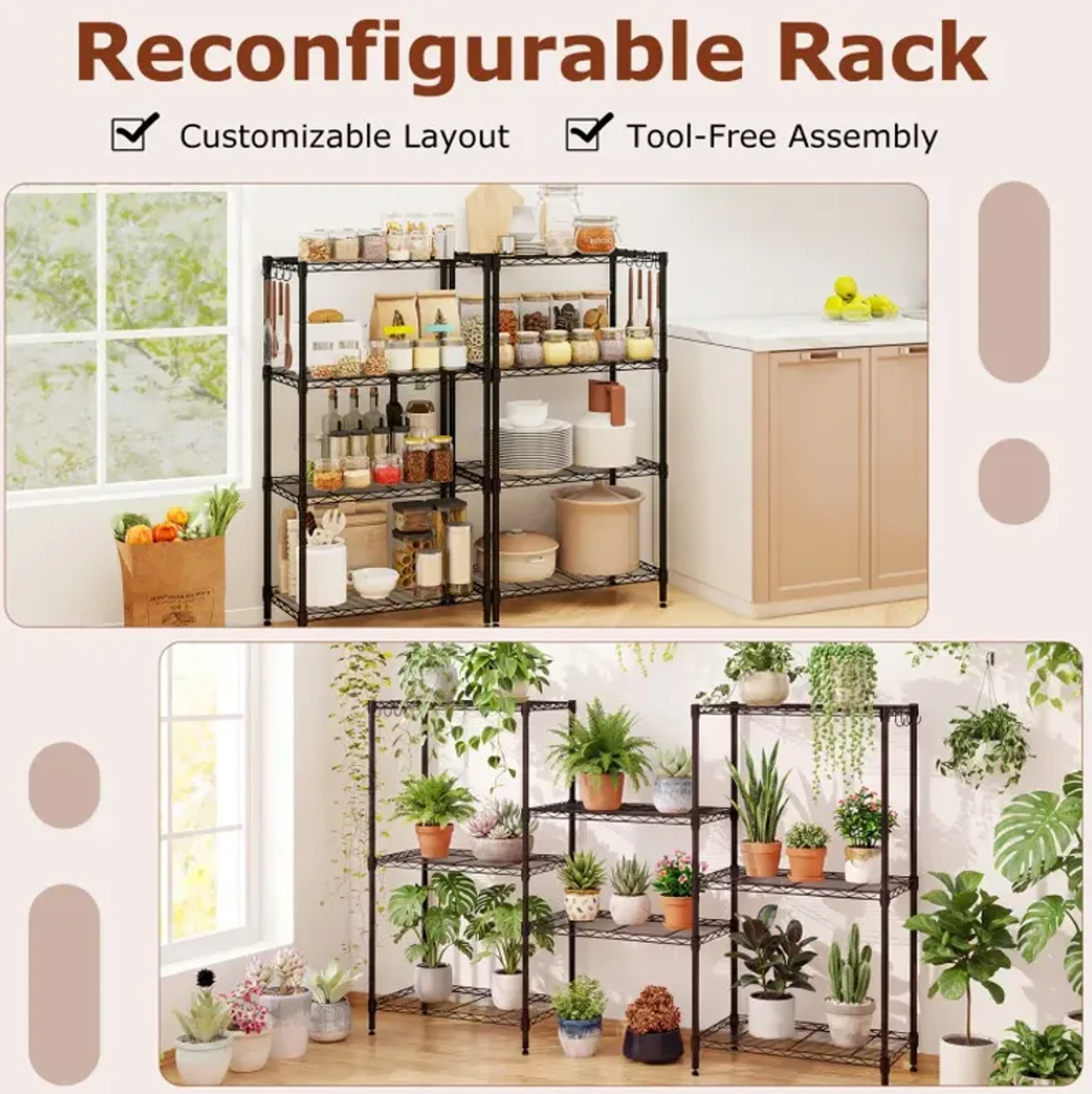 4 Tier Metal Storage Shelving Unit Set Of 2 With V Shaped Wire Rack ...