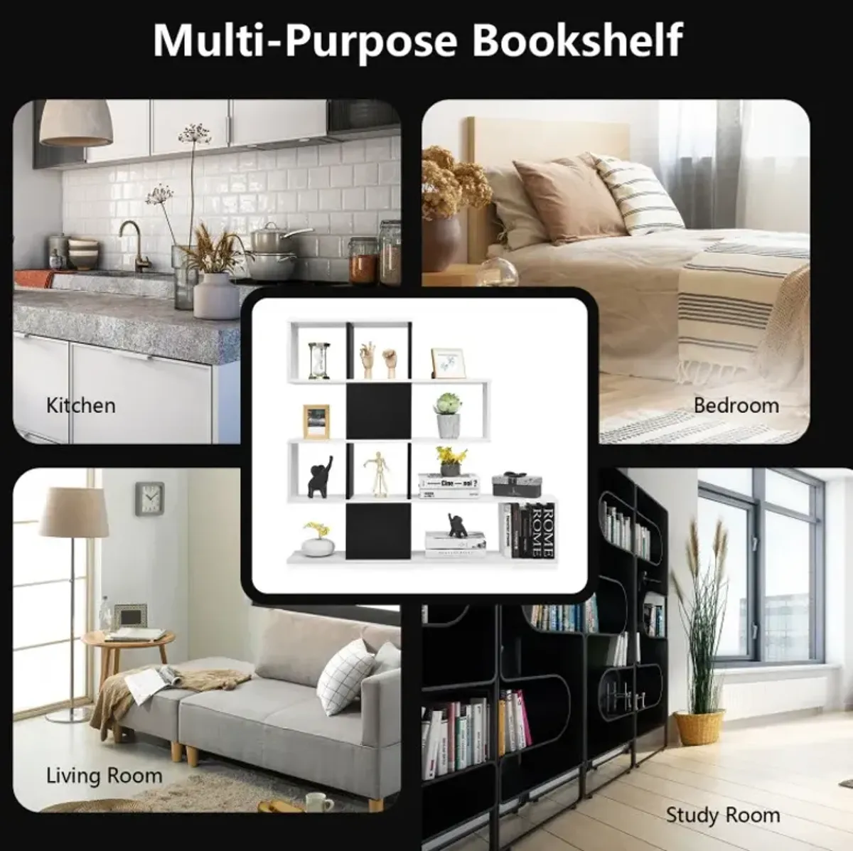 3/5-Tier Industrial Bookshelf Storage Shelf Display Rack with ...