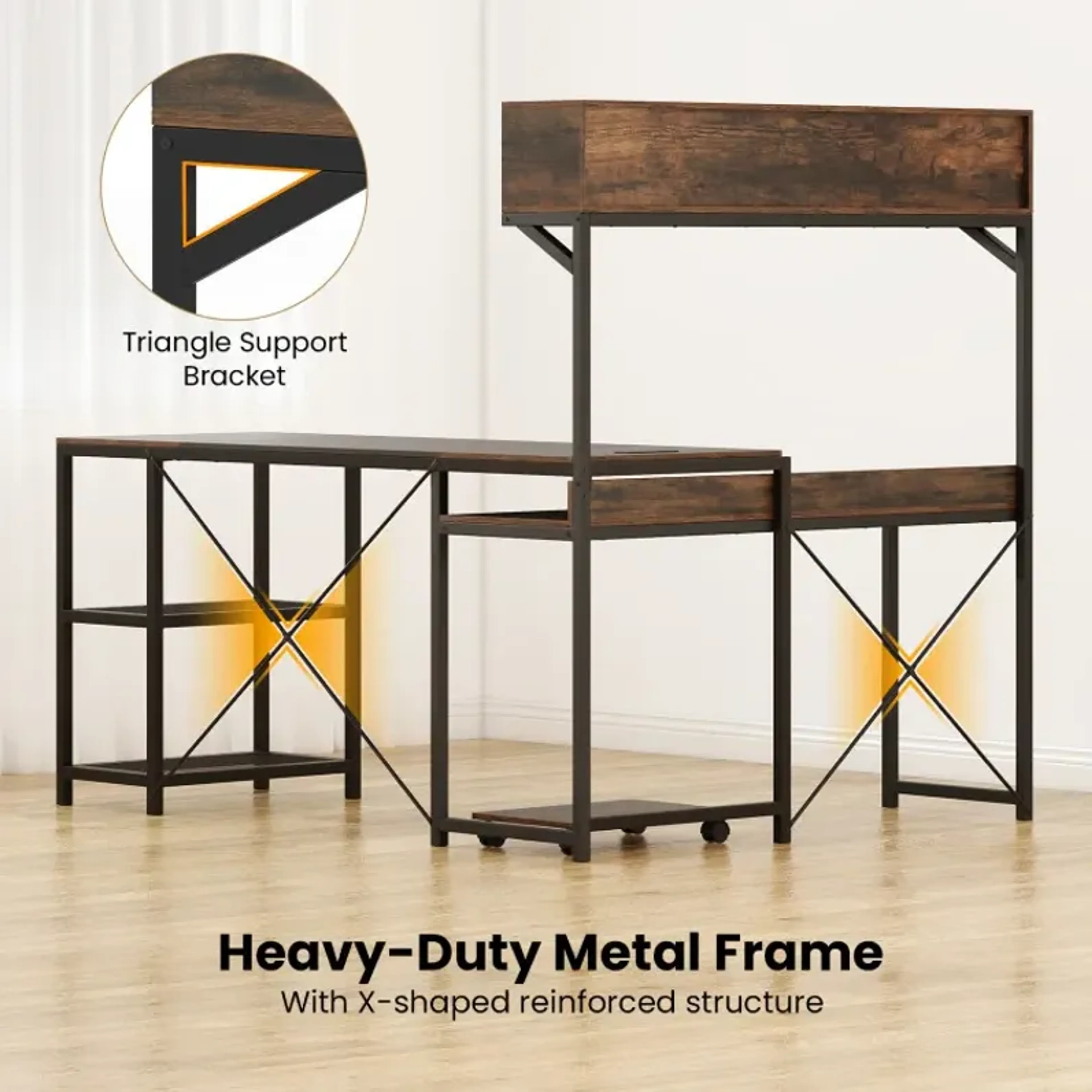 L Shaped Computer Desk With Power Outlets 62 Inches Corner Desk With ...