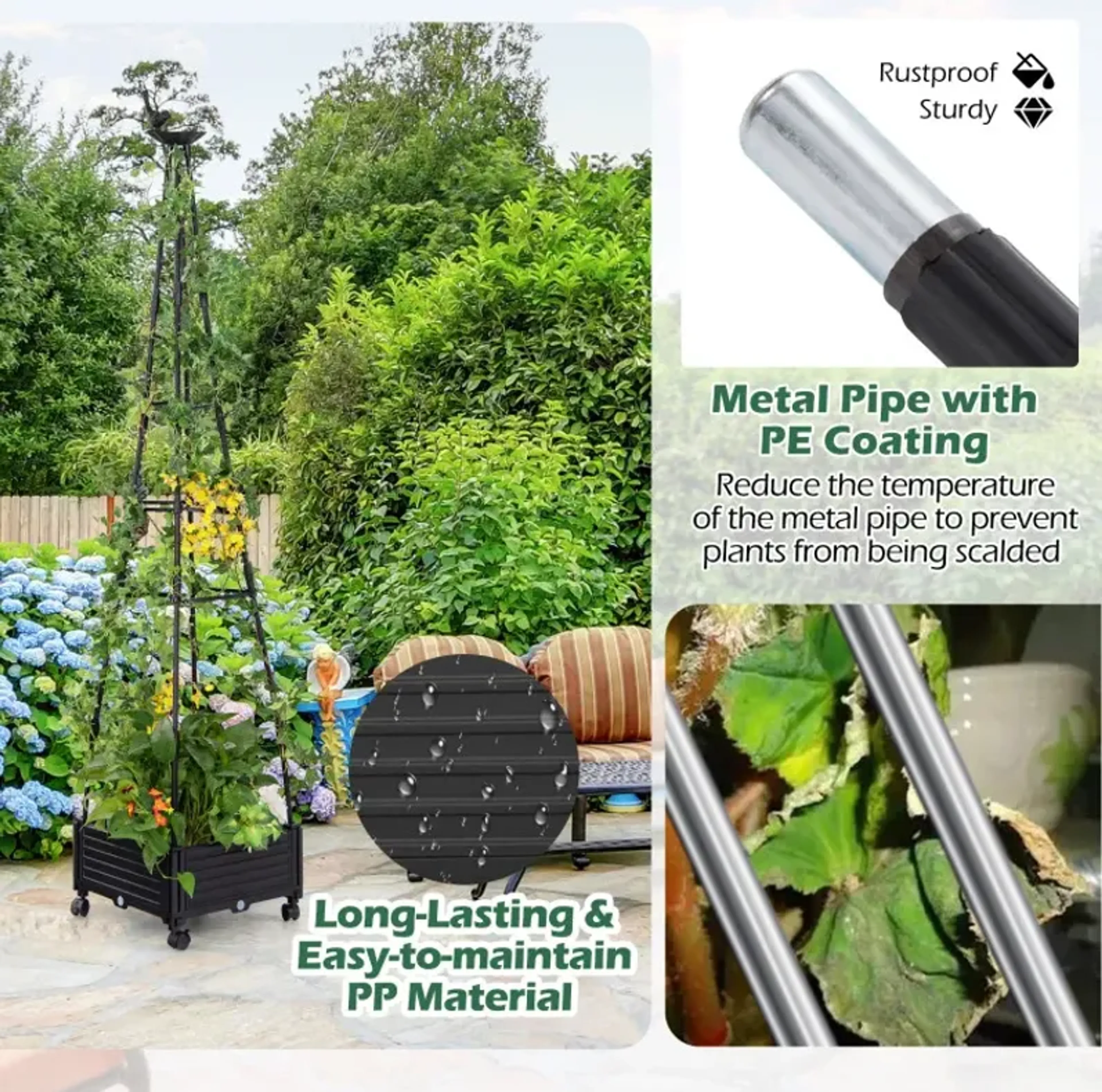Garden Obelisk Trellis With Self Drainage System For Climbing Plants ...
