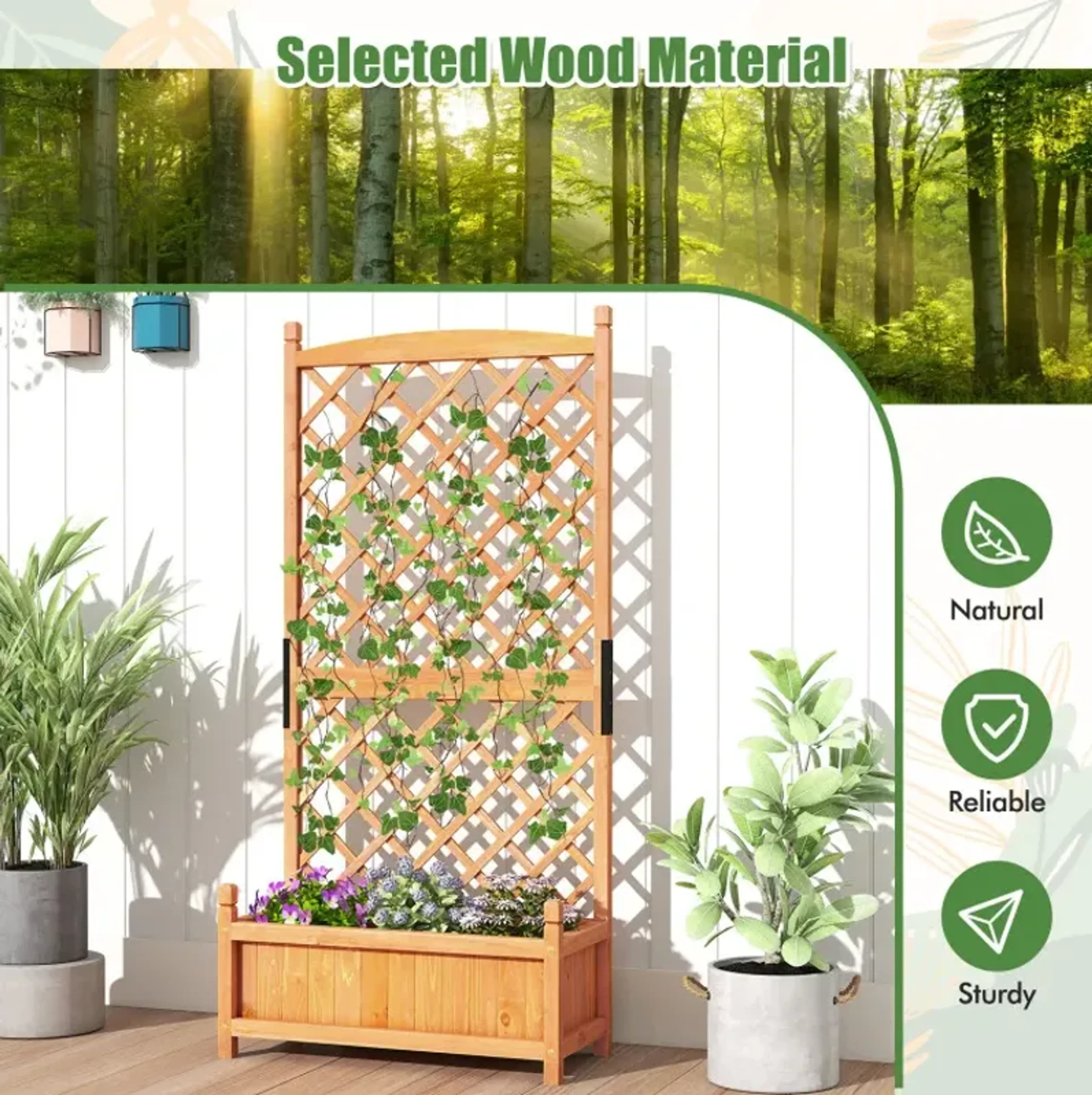 60 Inch Tall Raised Garden Bed With Diamond Lattice Trellis And ...