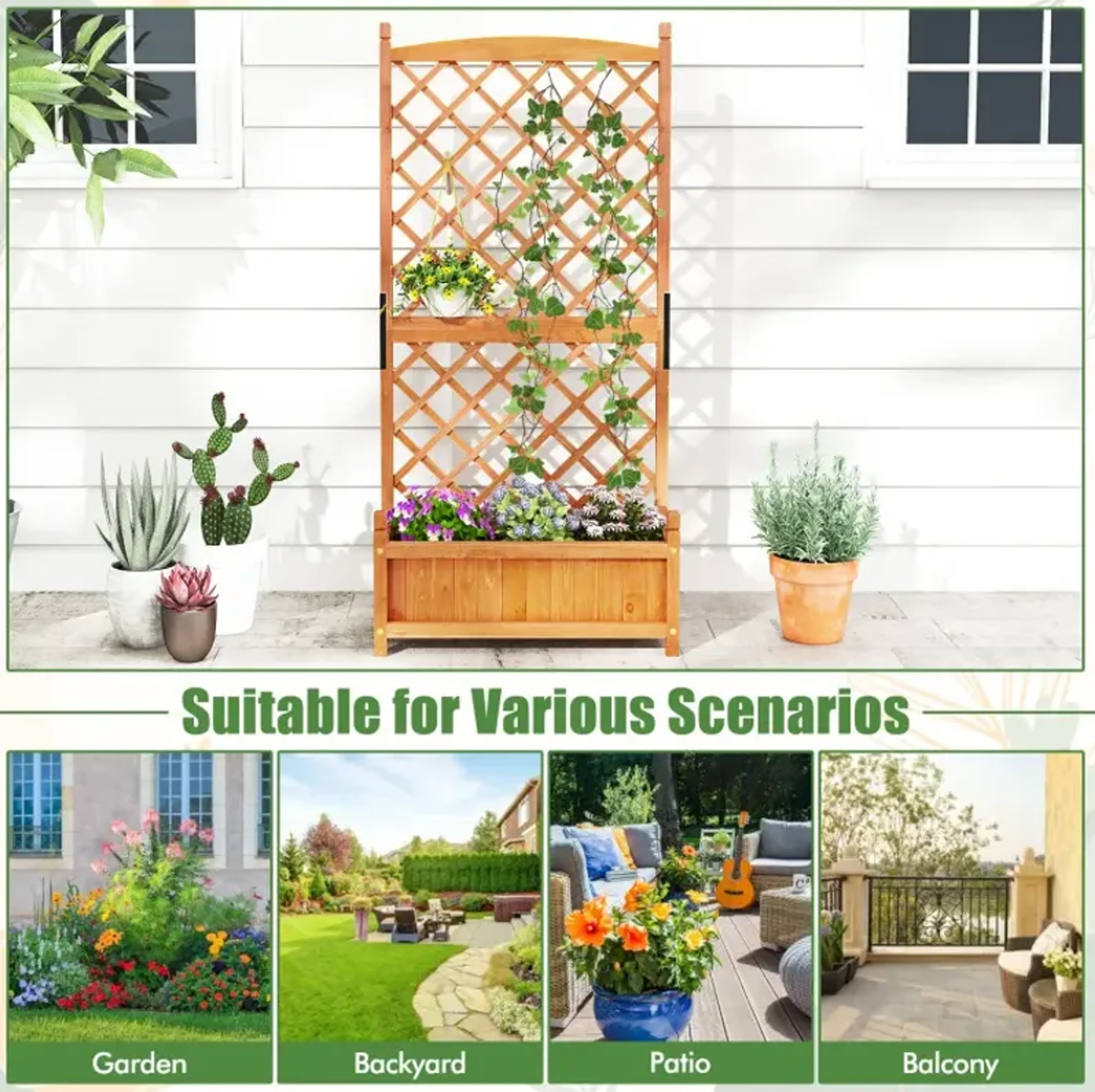 60 Inch Tall Raised Garden Bed With Diamond Lattice Trellis And ...