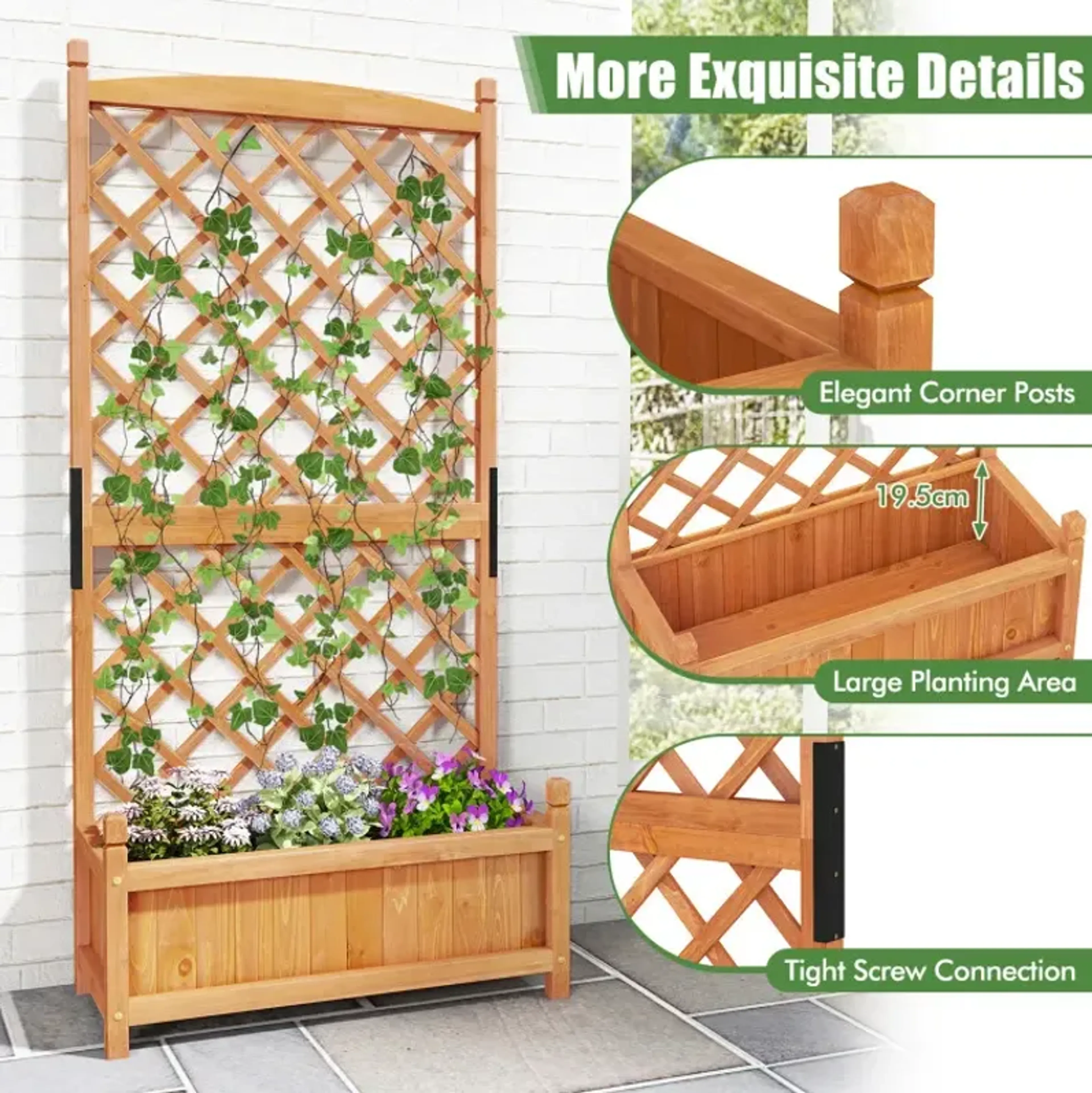 60 Inch Tall Raised Garden Bed With Diamond Lattice Trellis And ...