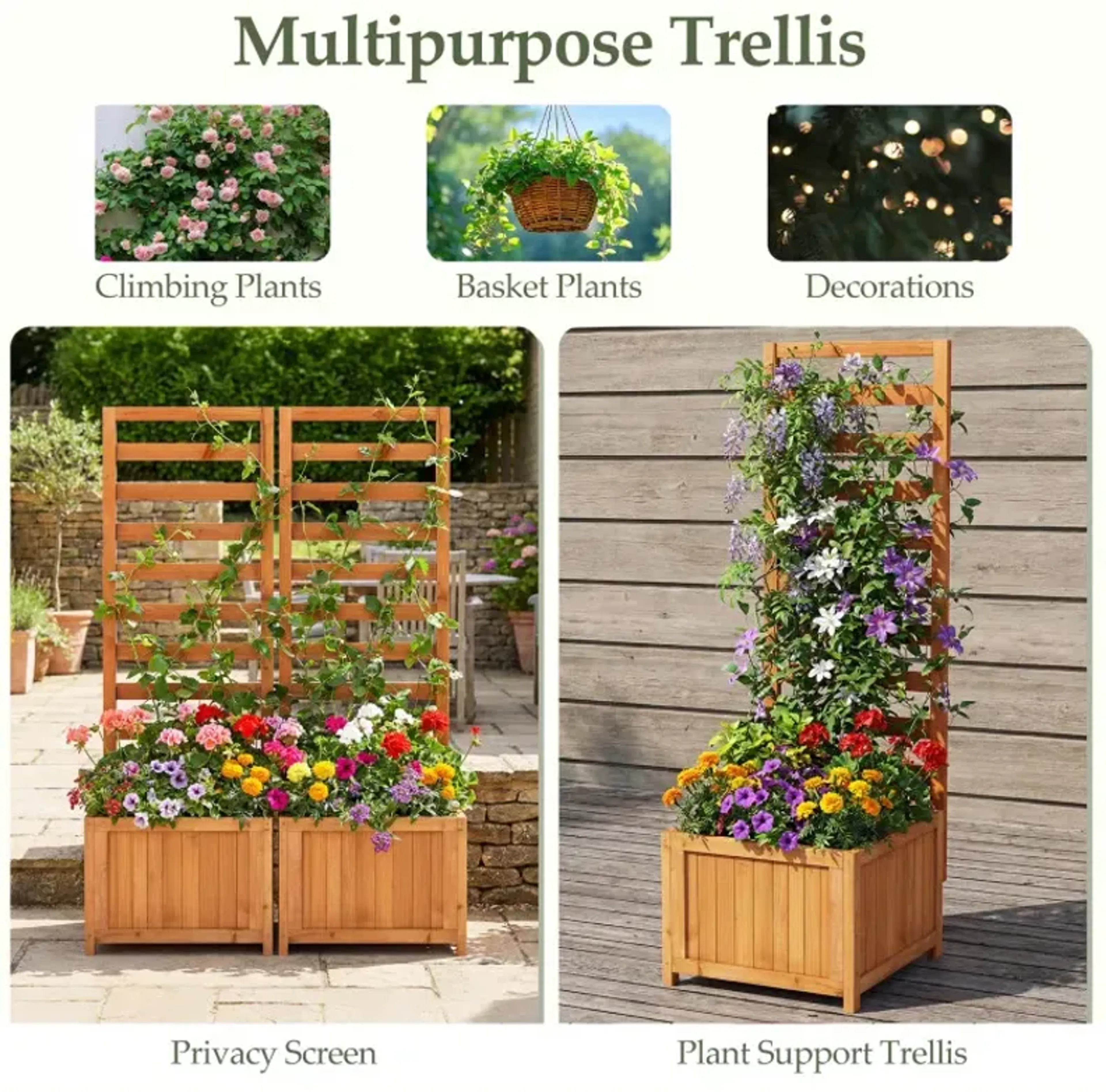48 Inch Wood Raised Garden Bed With Trellis With Drainage Holes Costway ...
