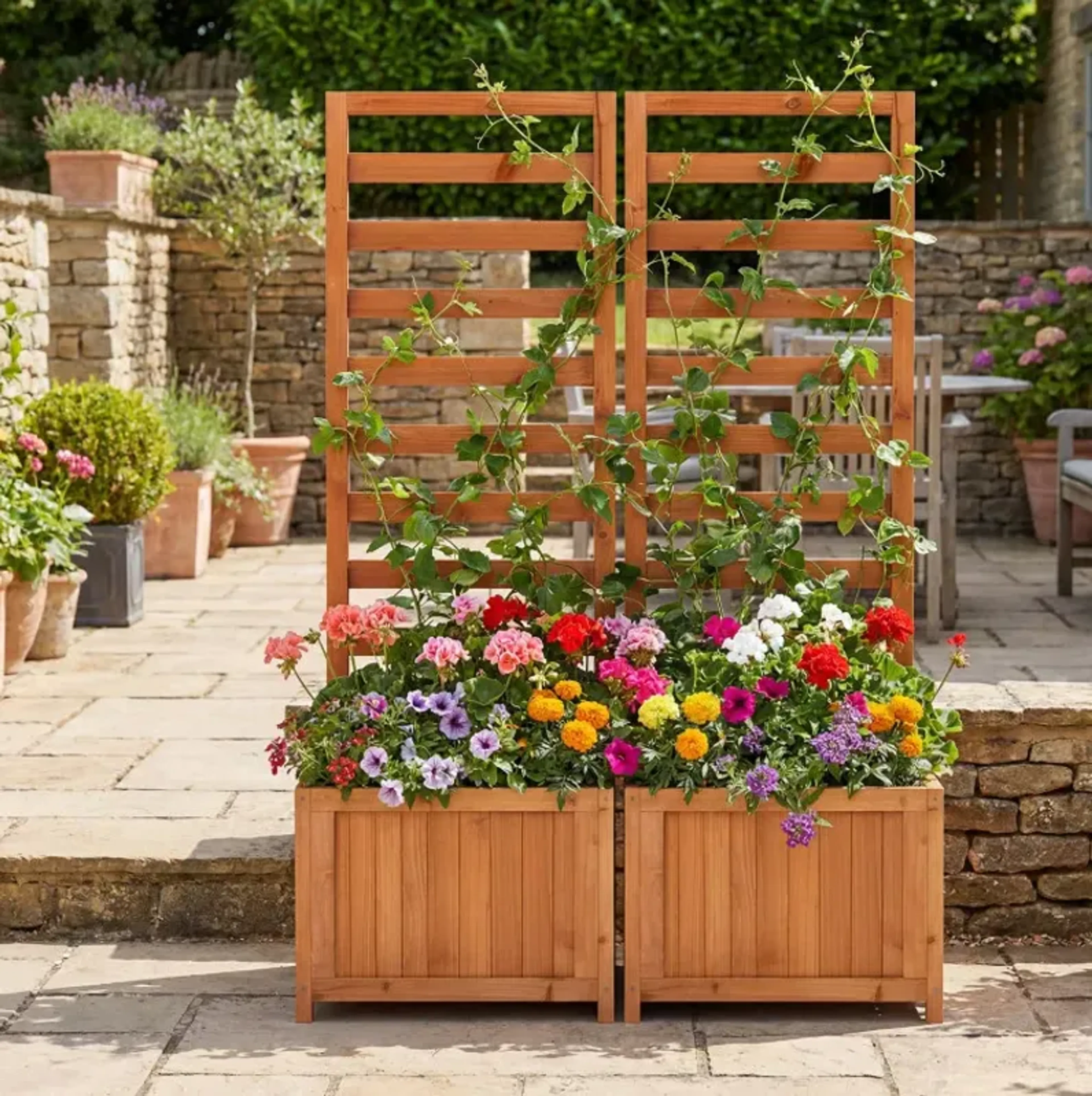 48 Inch Wood Raised Garden Bed With Trellis With Drainage Holes Costway ...