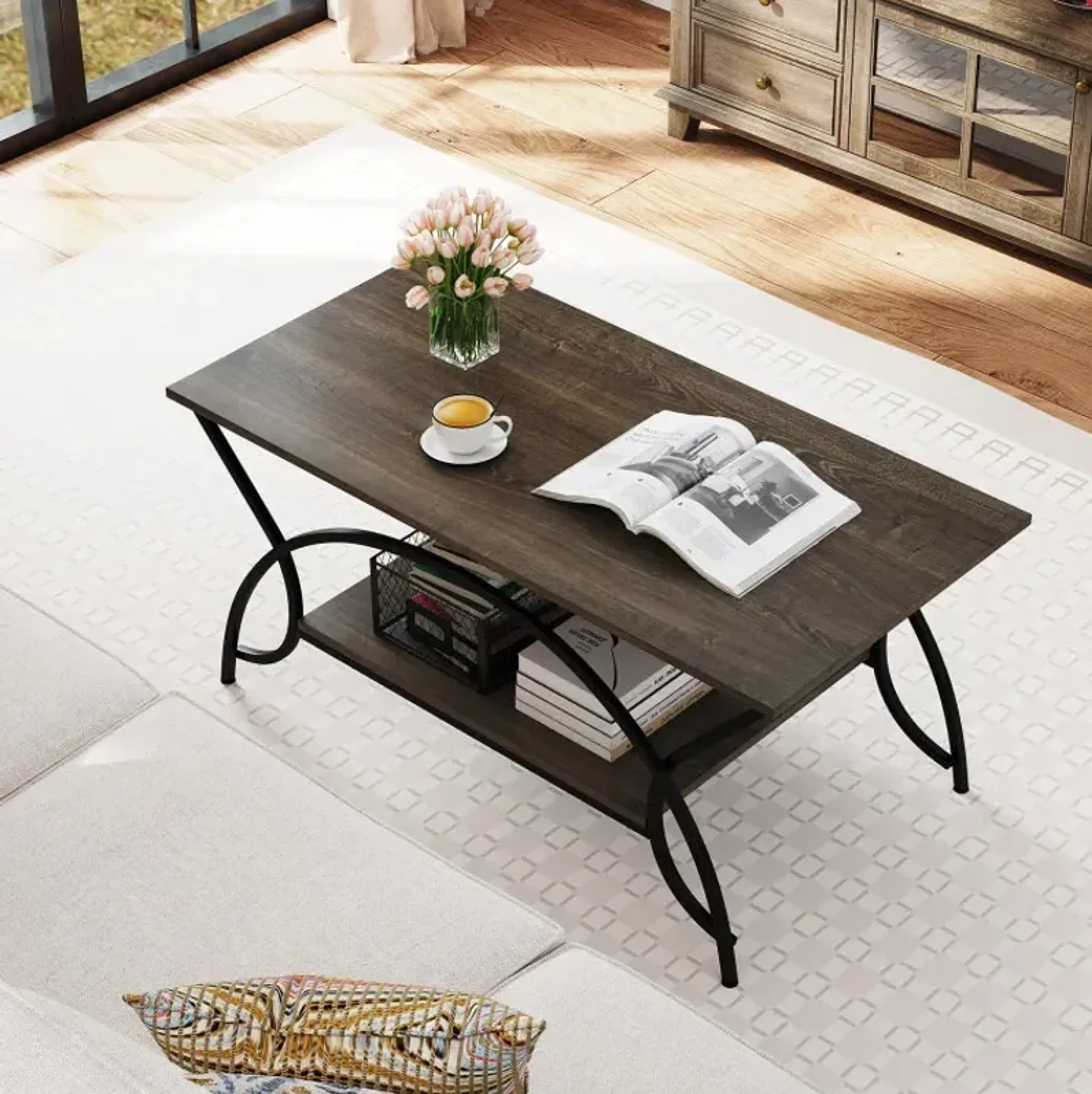 2 Tier Faux Marble Coffee Table With Marble Top And Metal Frame Costway ...