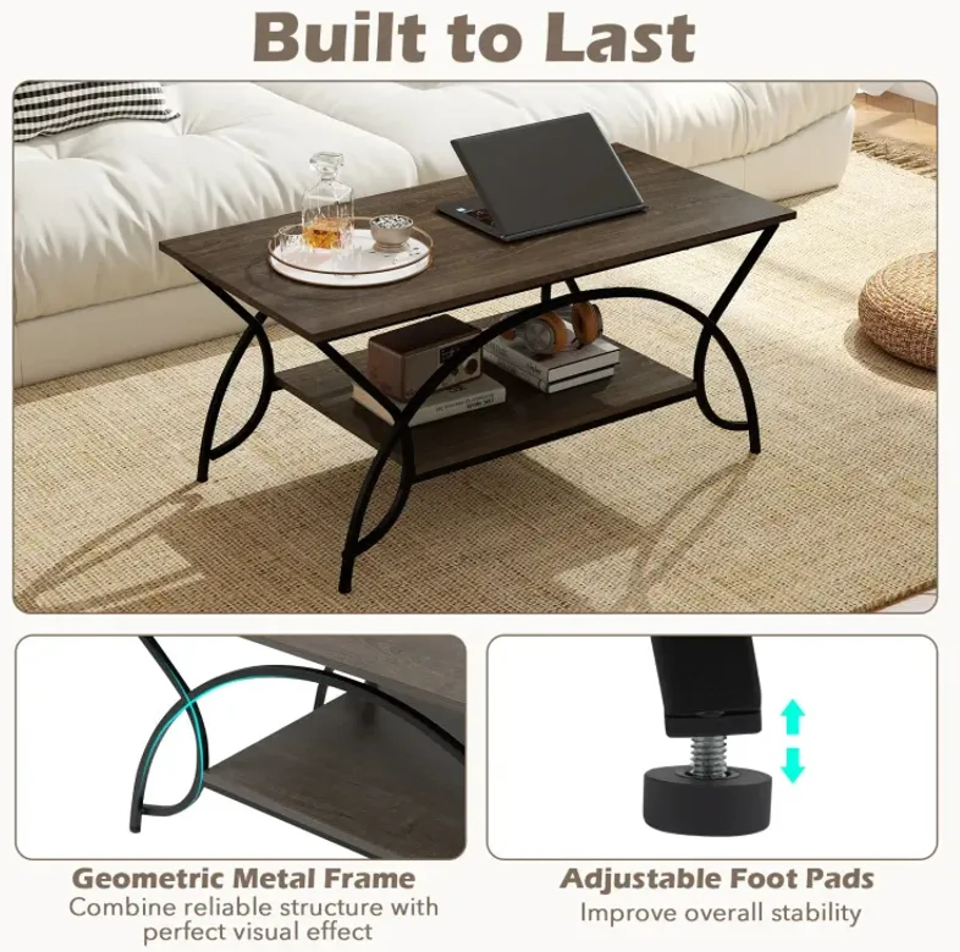 2 Tier Faux Marble Coffee Table With Marble Top And Metal Frame Costway ...