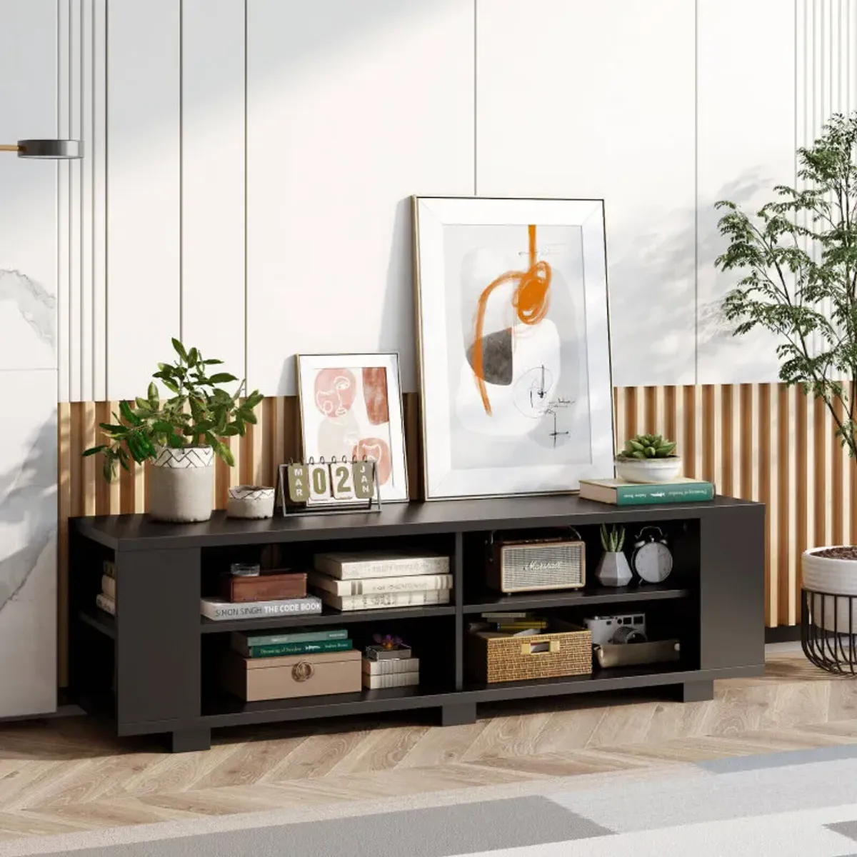 TV Stand for up to 65 Inch Flat Screen TVs with Adjustable Shelves for ...