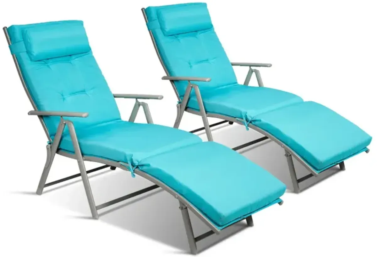 Folding Beach Lounge Chair with Pillow for Outdoor by Costway ...