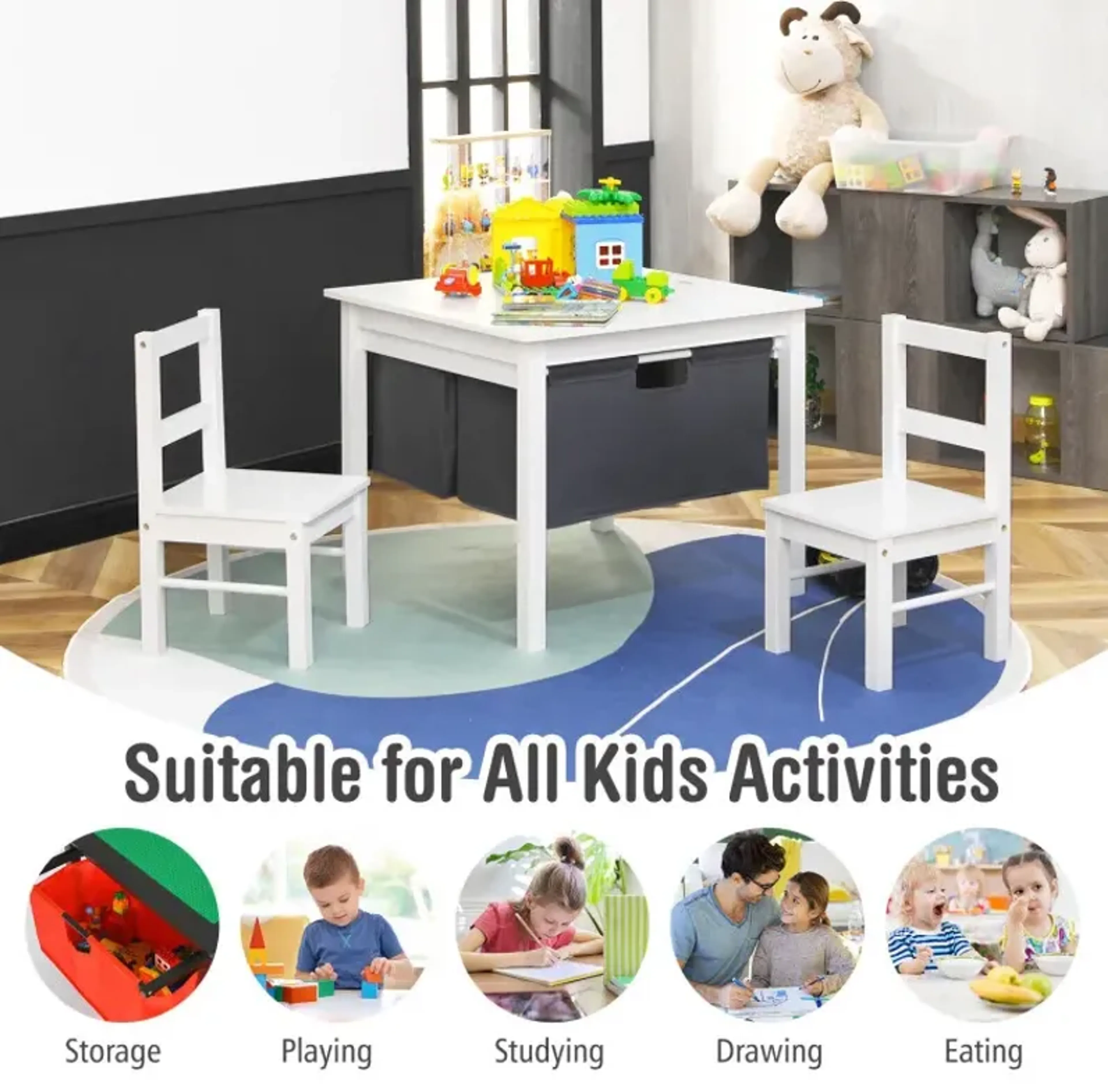 2 In 1 Kids Double Sided Activity Building Block Table With Drawers ...