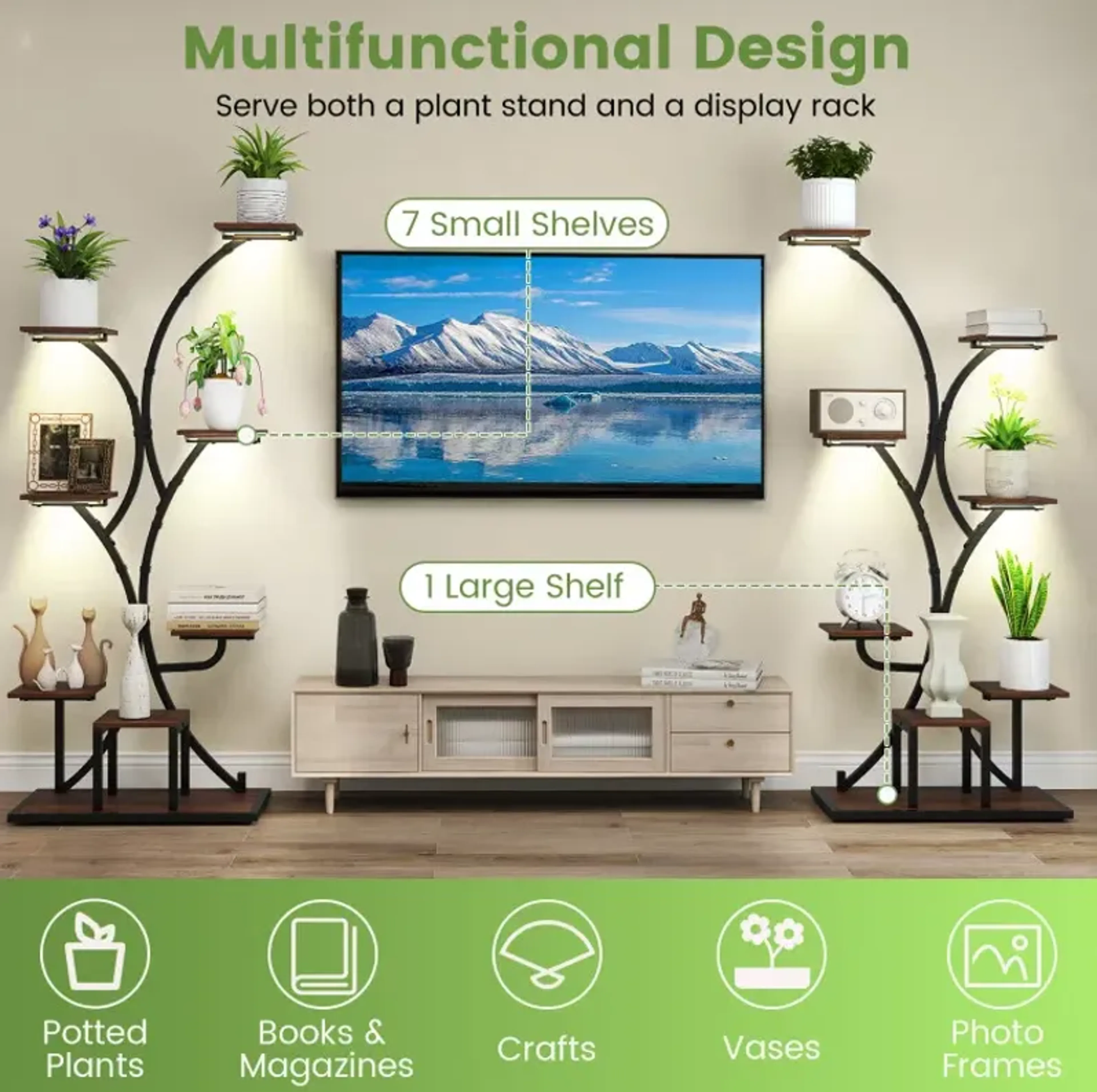 Indoor Plant Stand With Grow Lights 58 Tall 8 Tier Corner Metal Plant ...