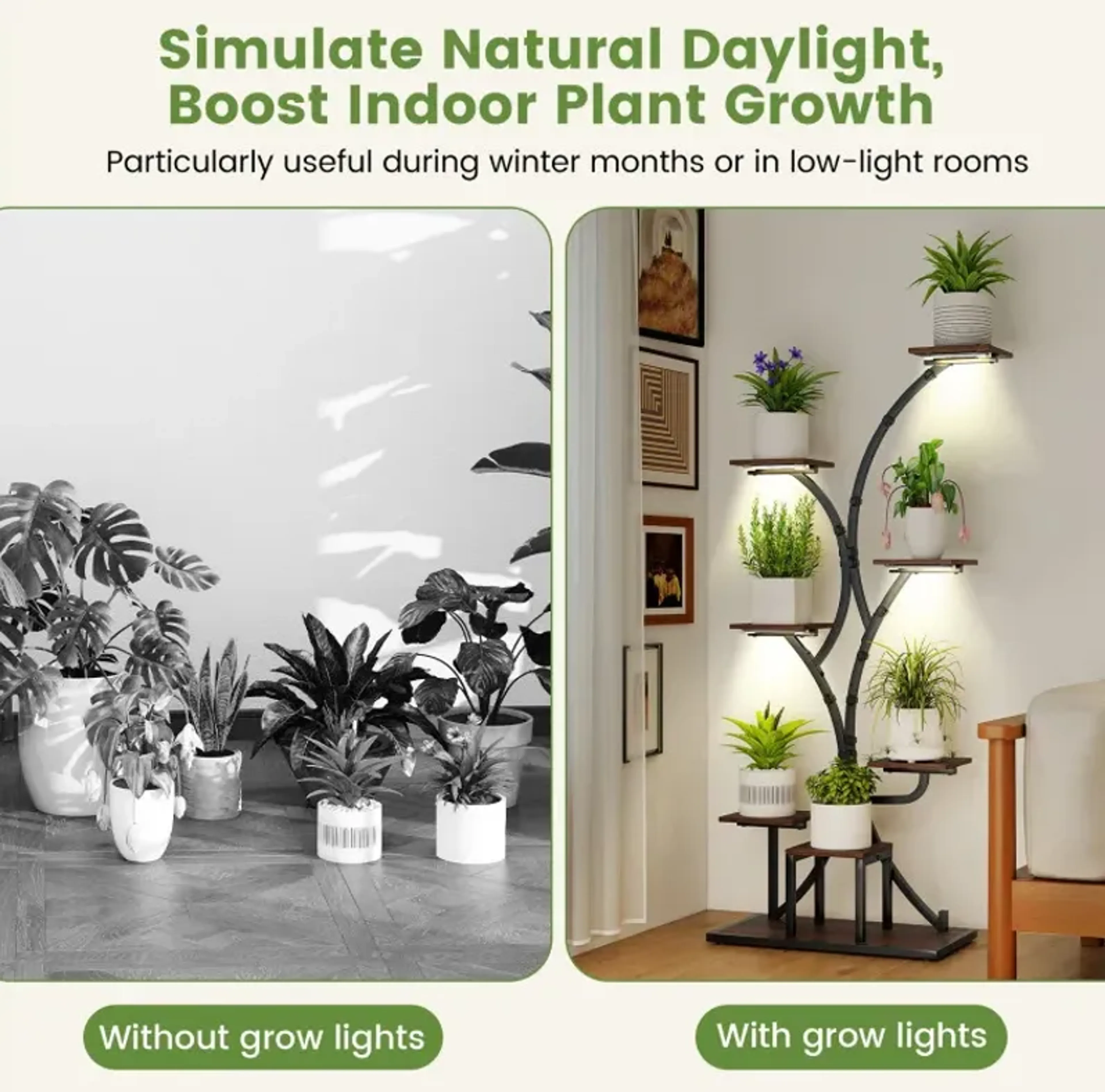 Indoor Plant Stand With Grow Lights 58 Tall 8 Tier Corner Metal Plant ...