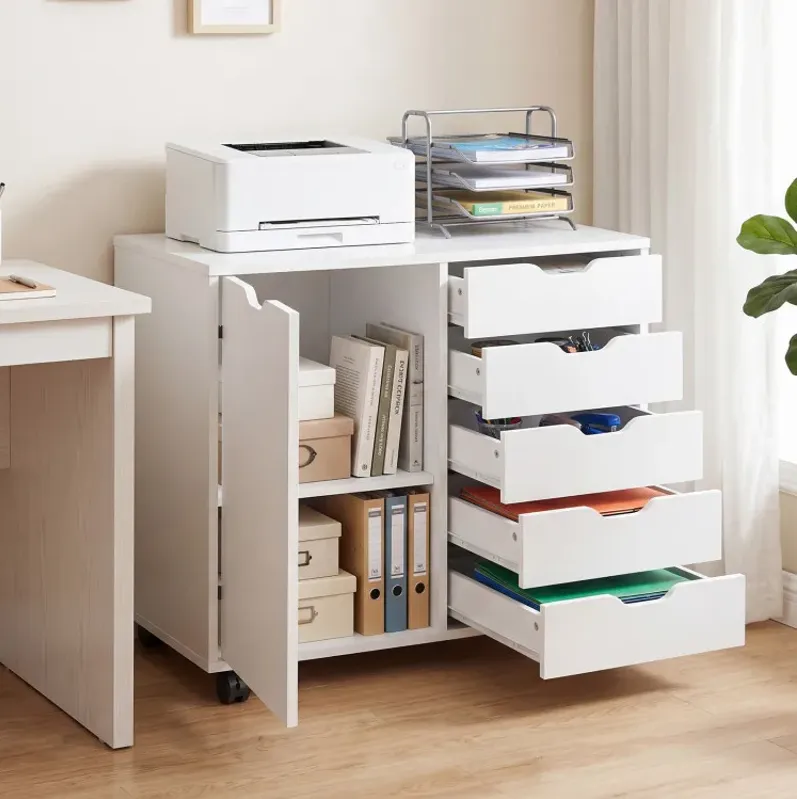 5 Drawer Storage Cabinet on Wheels with Adjustable Shelf | Furniture.com