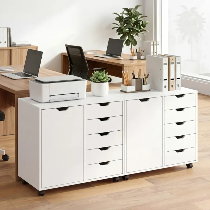 5 Drawer Storage Cabinet on Wheels with Adjustable Shelf | Furniture.com