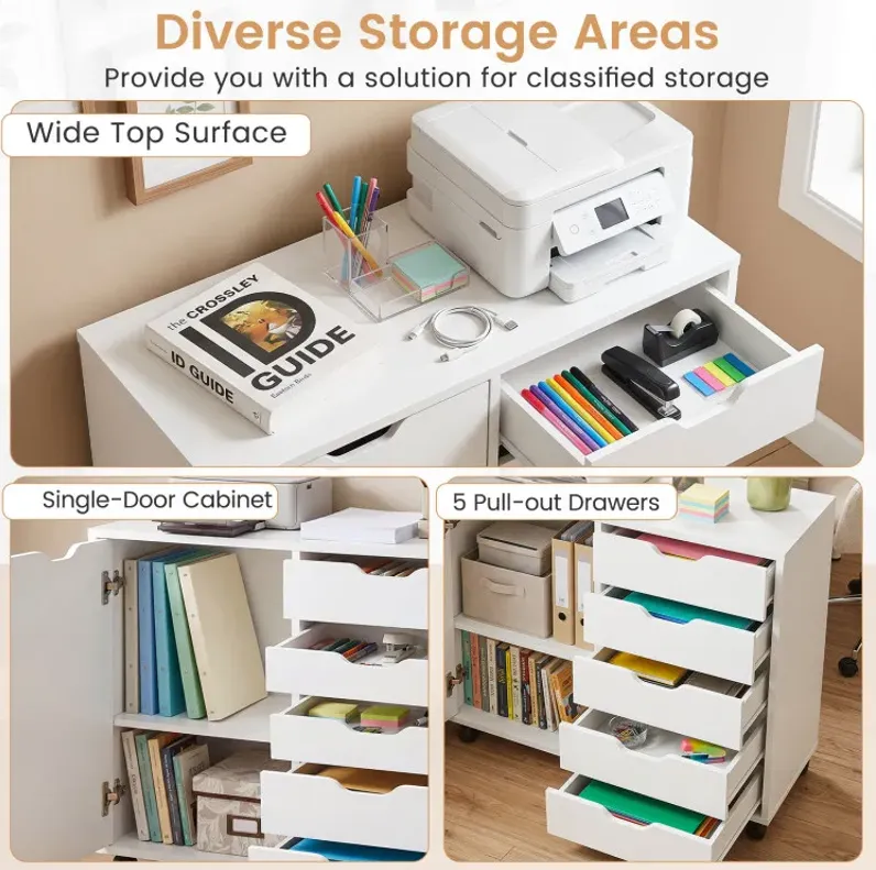 5 Drawer Storage Cabinet on Wheels with Adjustable Shelf | Furniture.com