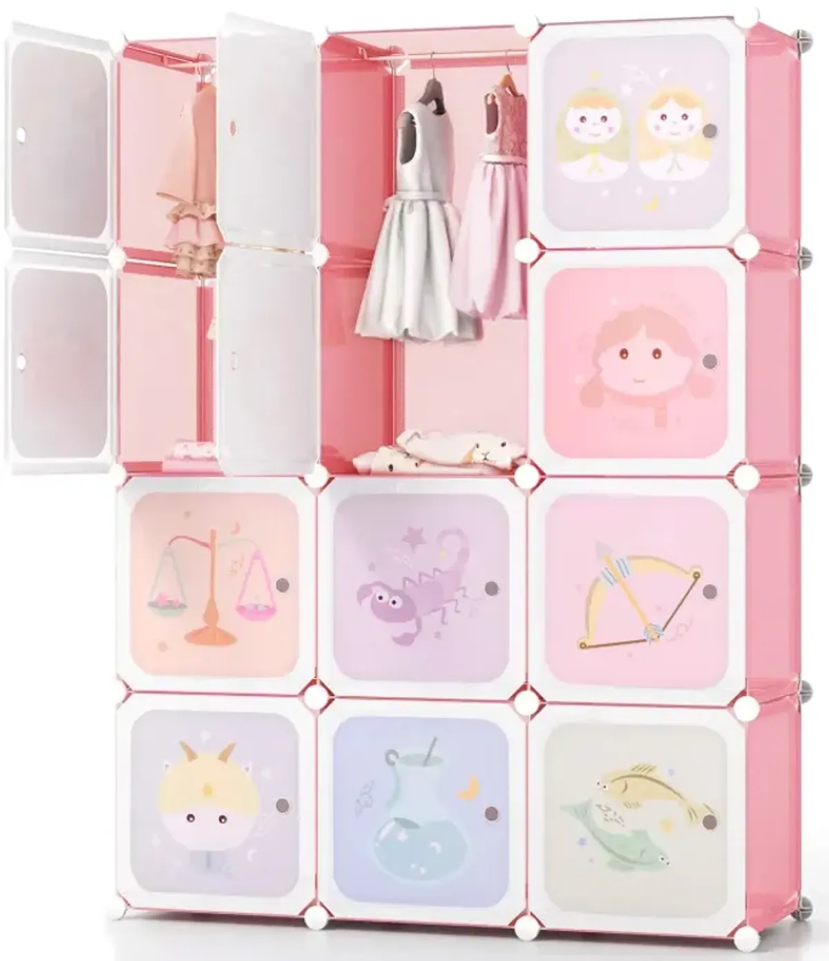 12 Cube Kids Wardrobe Closet with Hanging Section and Doors by Costway ...