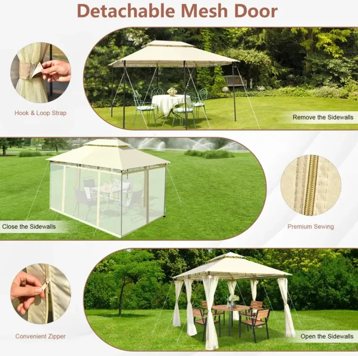 13.5 x 4 Feet Patio BBQ Grill Gazebo Canopy with Dual Side Awnings by ...