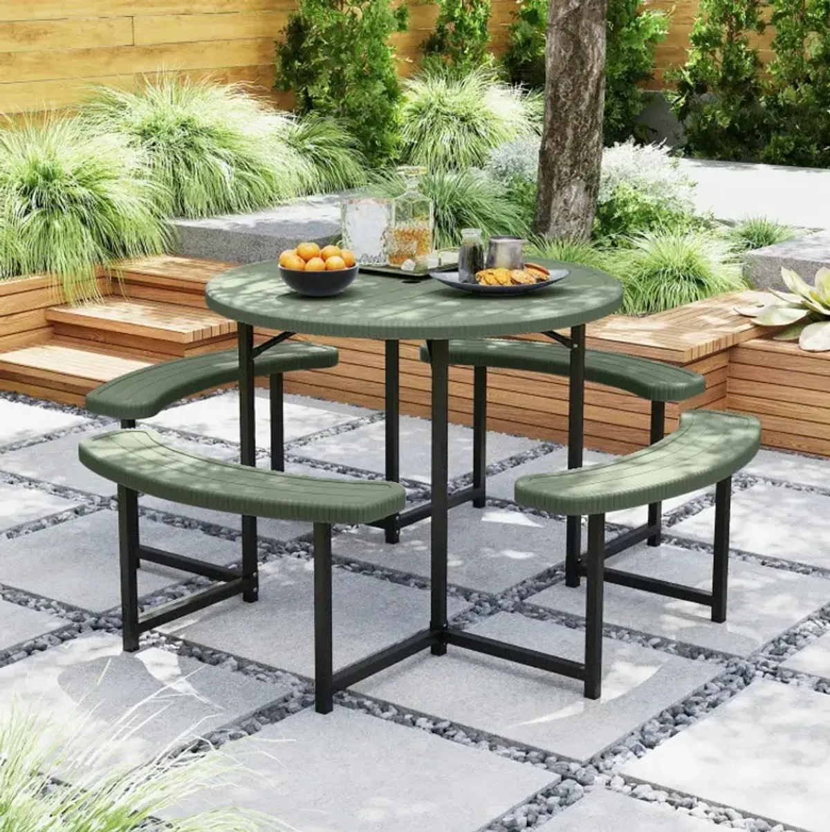 HDPE Outdoor Picnic Table Bench Set with Metal Base by Costway ...