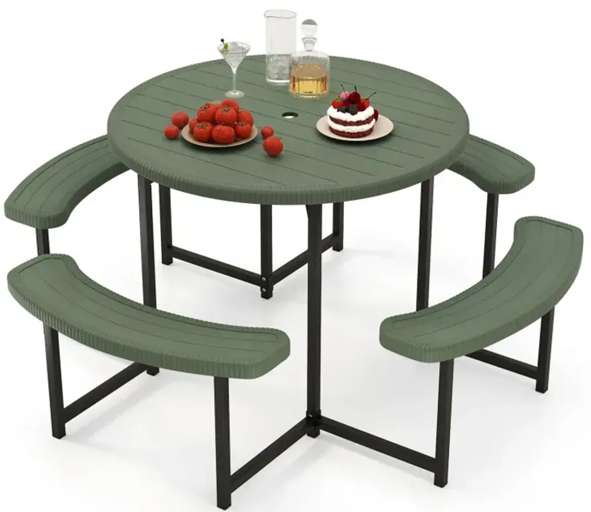 HDPE Outdoor Picnic Table Bench Set with Metal Base by Costway ...