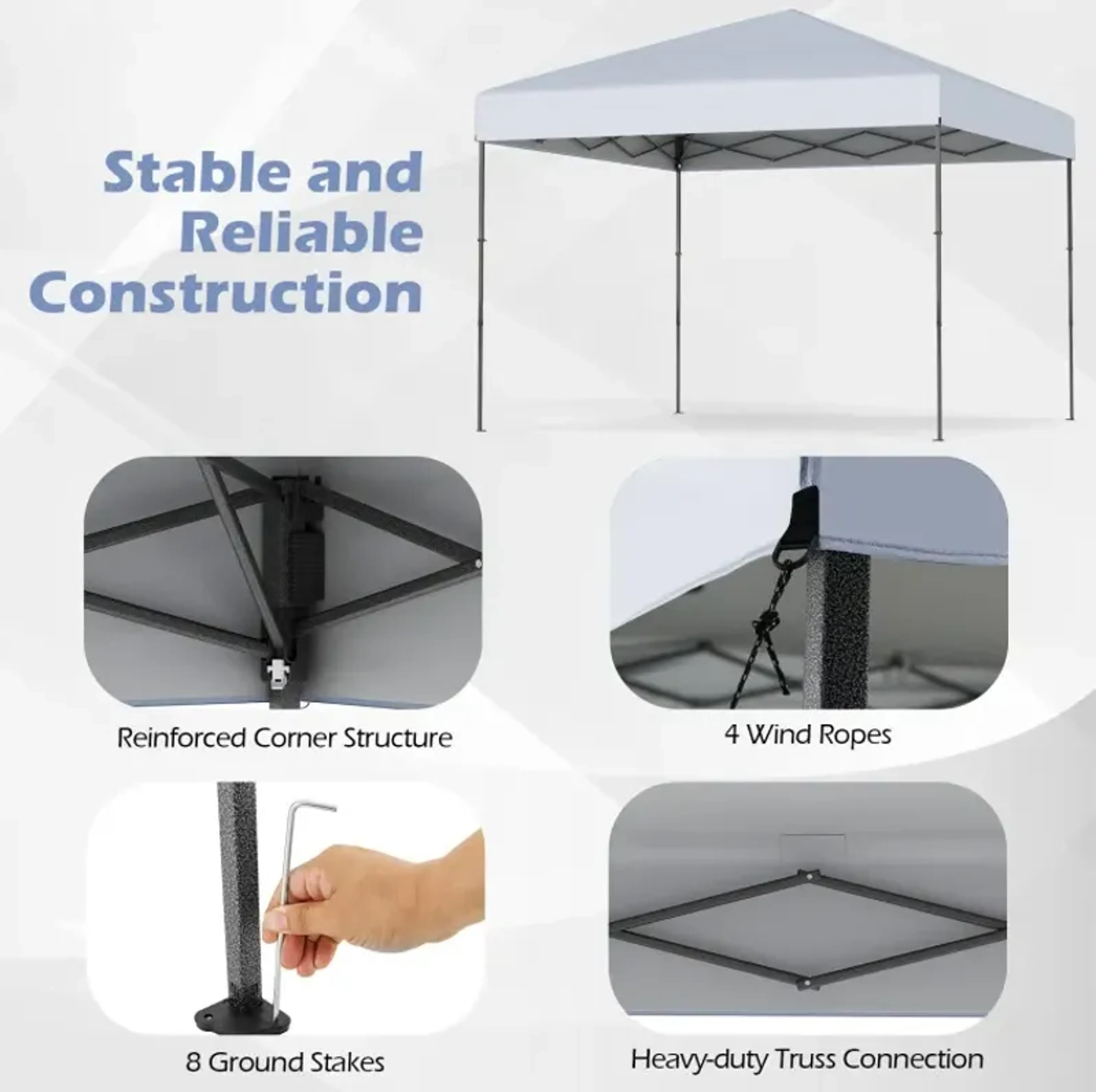 10 X 10 Feet Pop Up Canopy Tent With Portable Carrying Bag And 8 Stakes ...