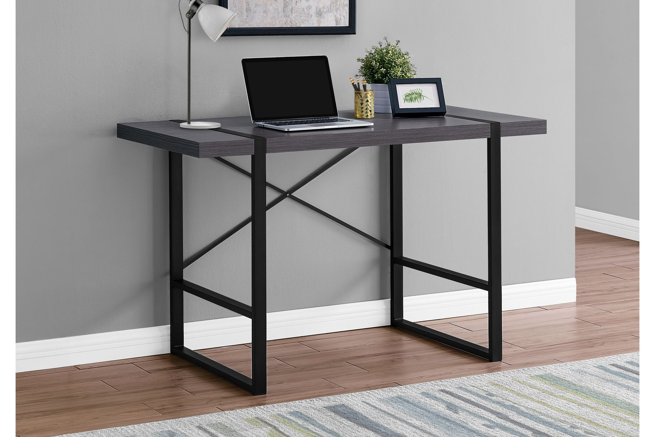 Grey 48" Computer Desk with Black Metal