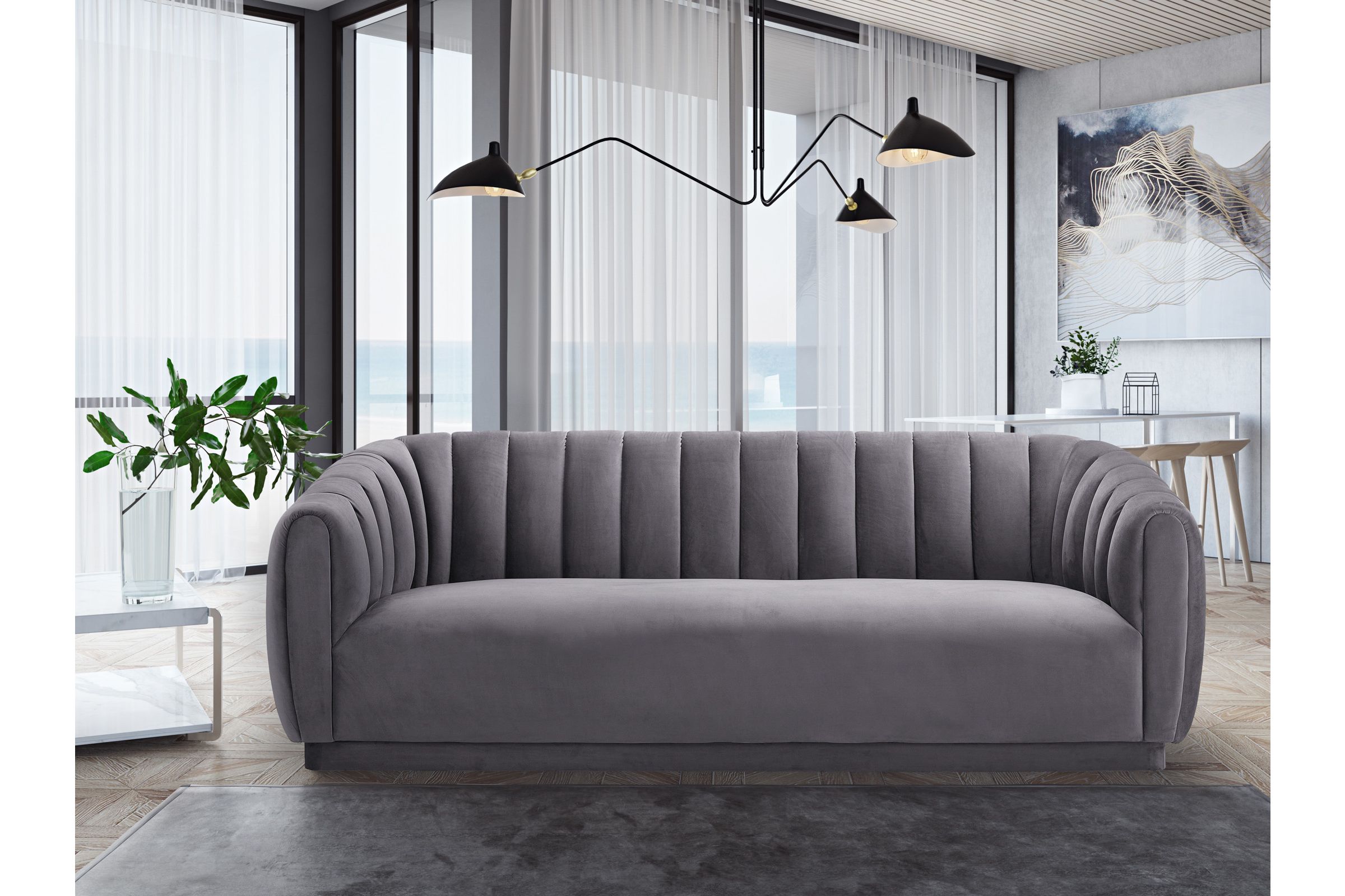 Arno Grey Velvet Sofa