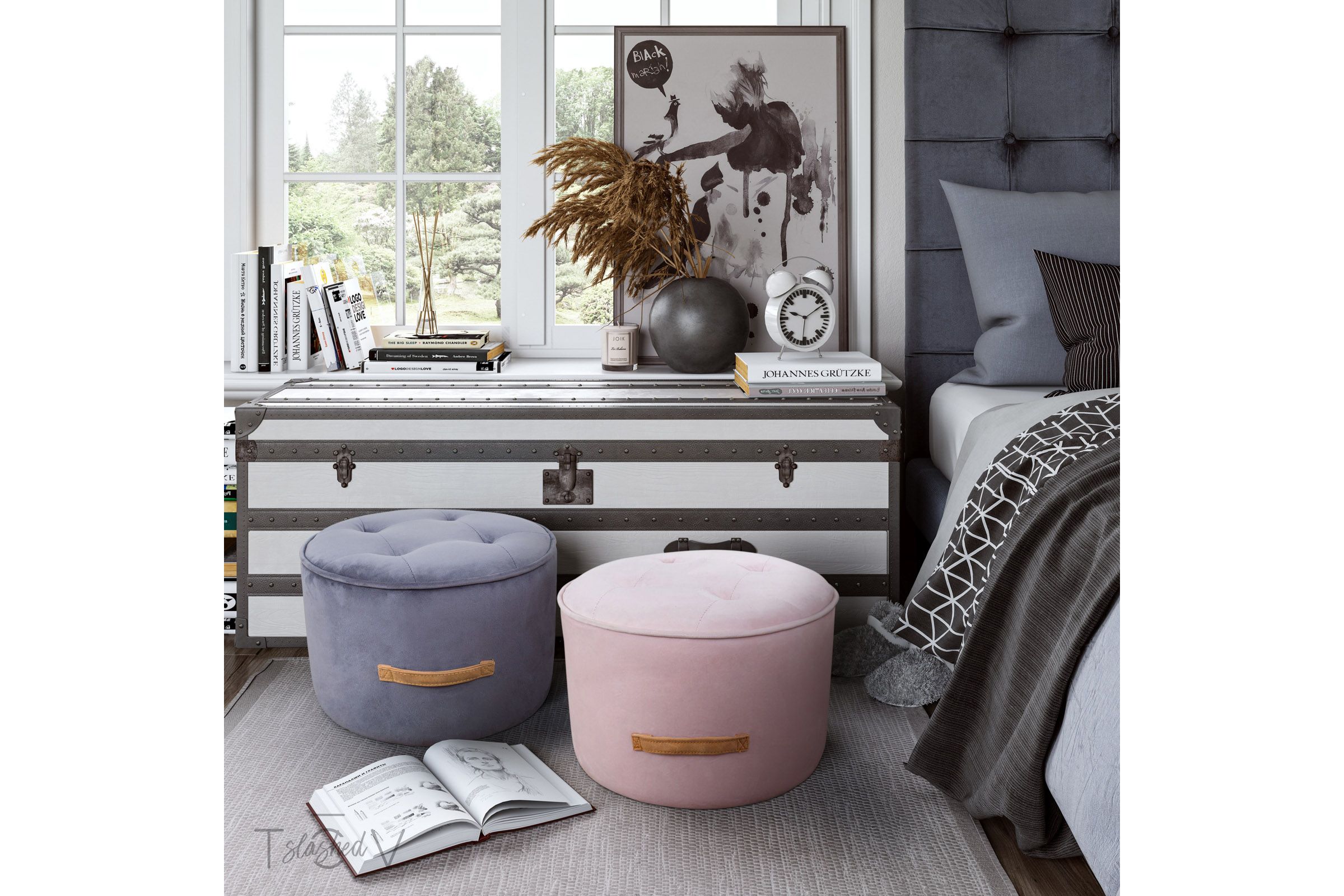 Luna Blush Velvet Ottoman