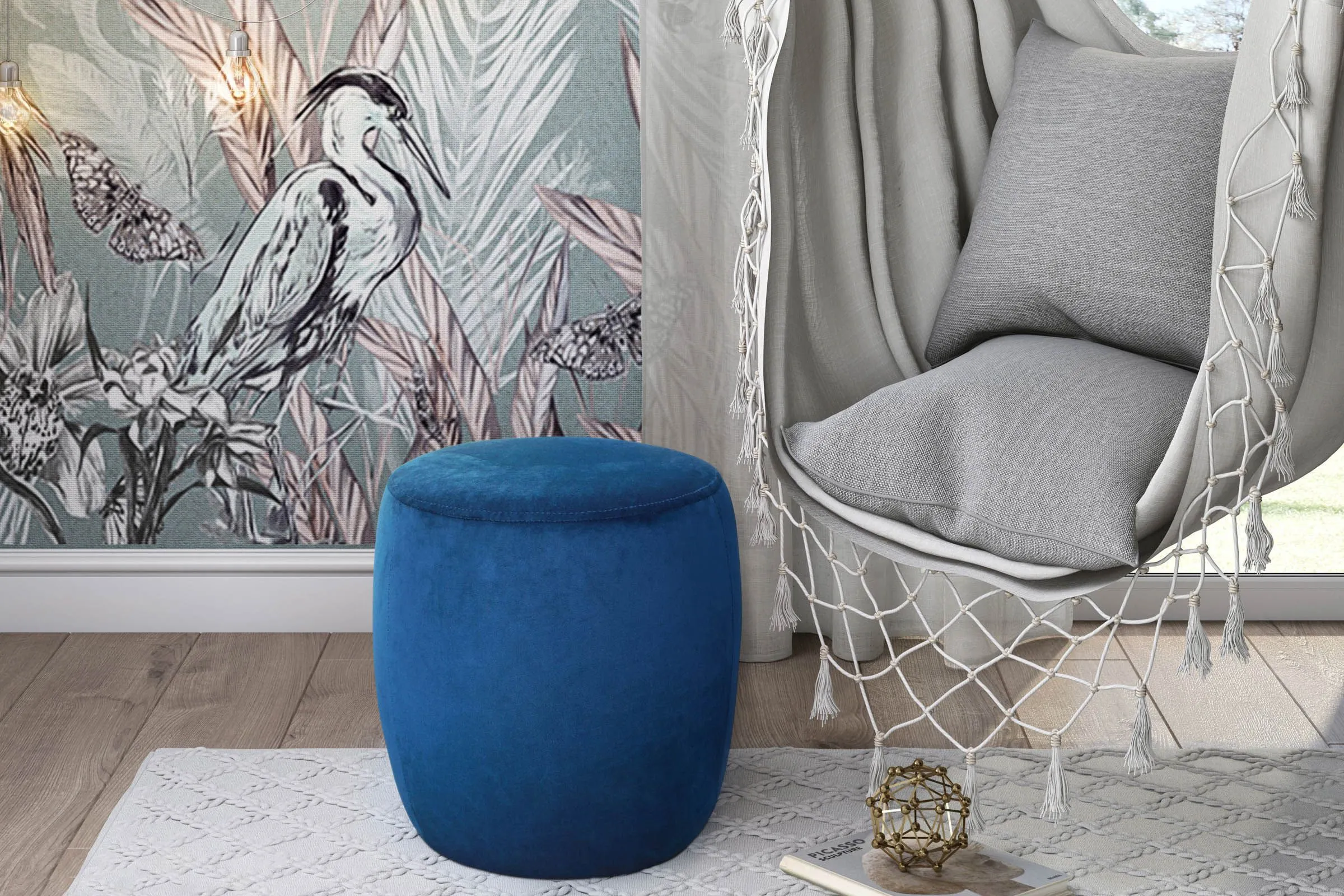 Willow Navy Velvet Ottoman