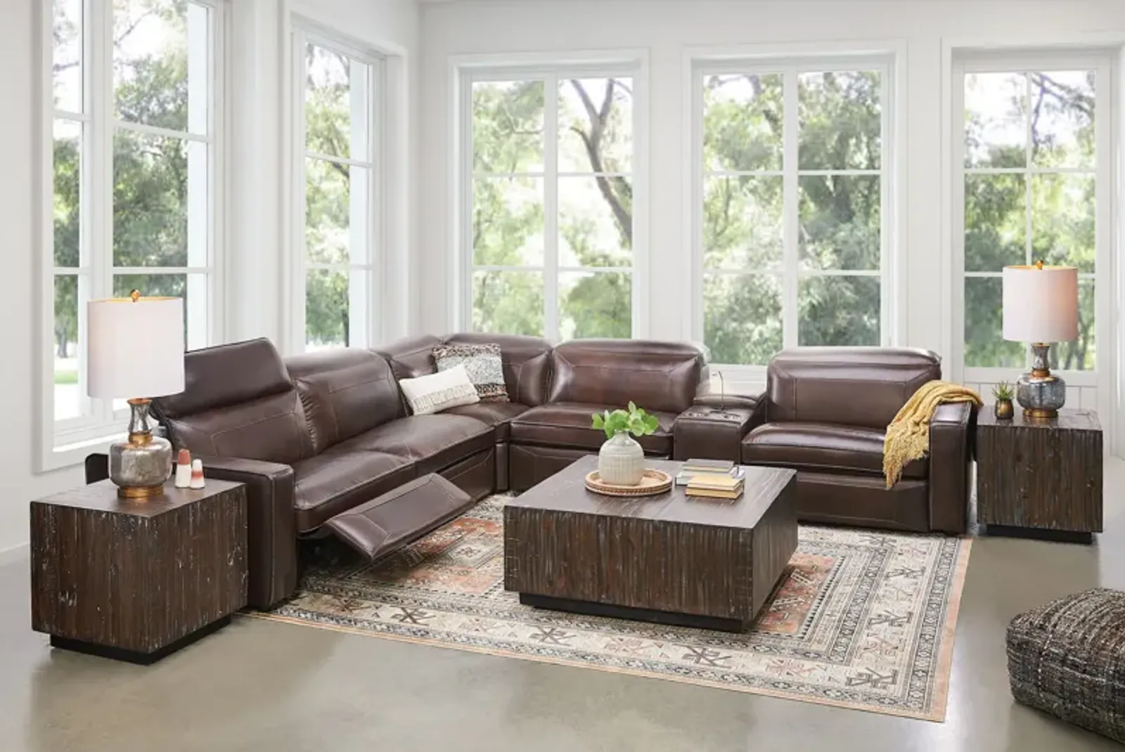 Fontana 6 Piece Leather Dual Power Reclining Sectional by Gardner White Furniture