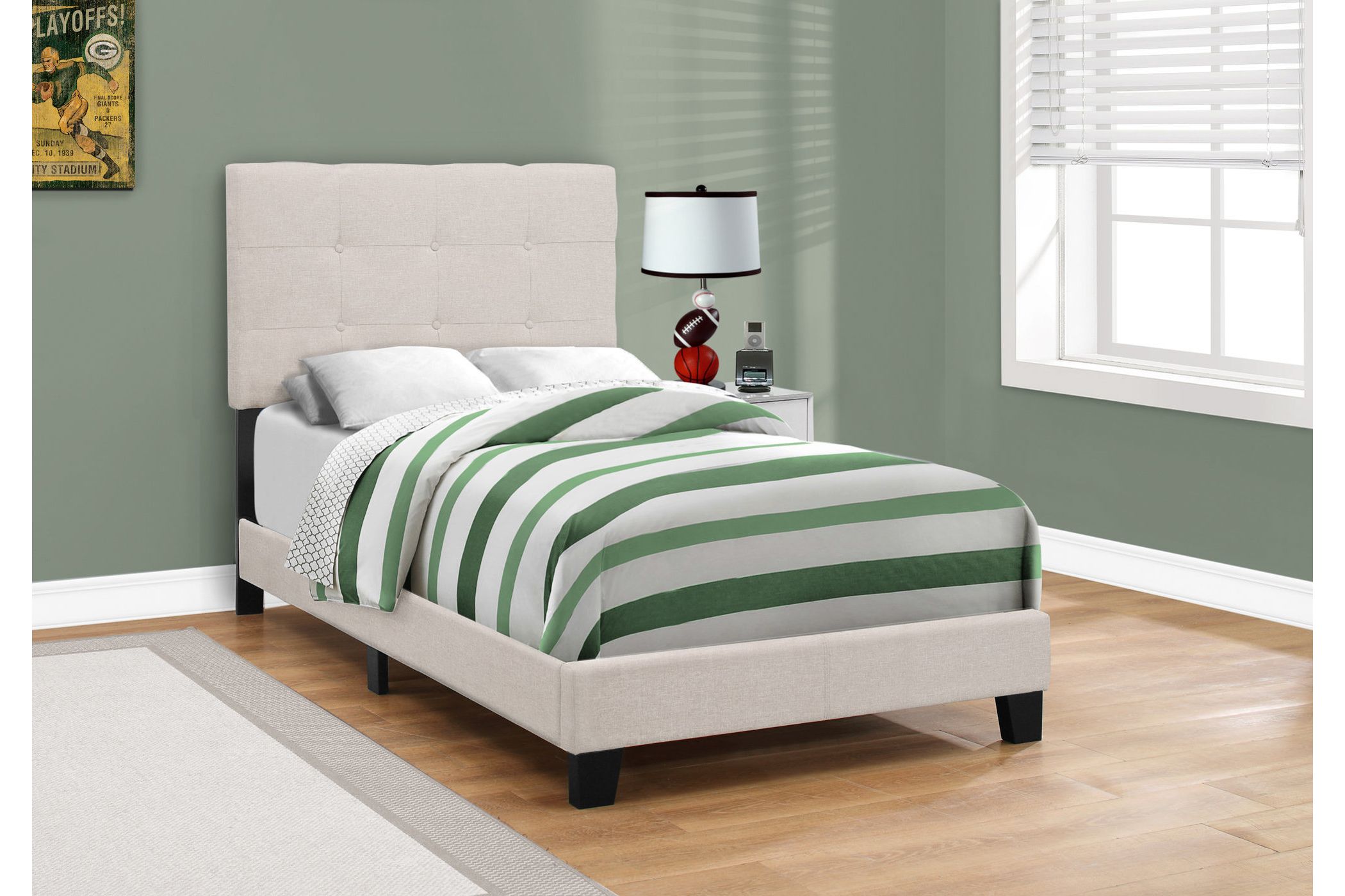 Sawyer Beige Tufted Twin Bed