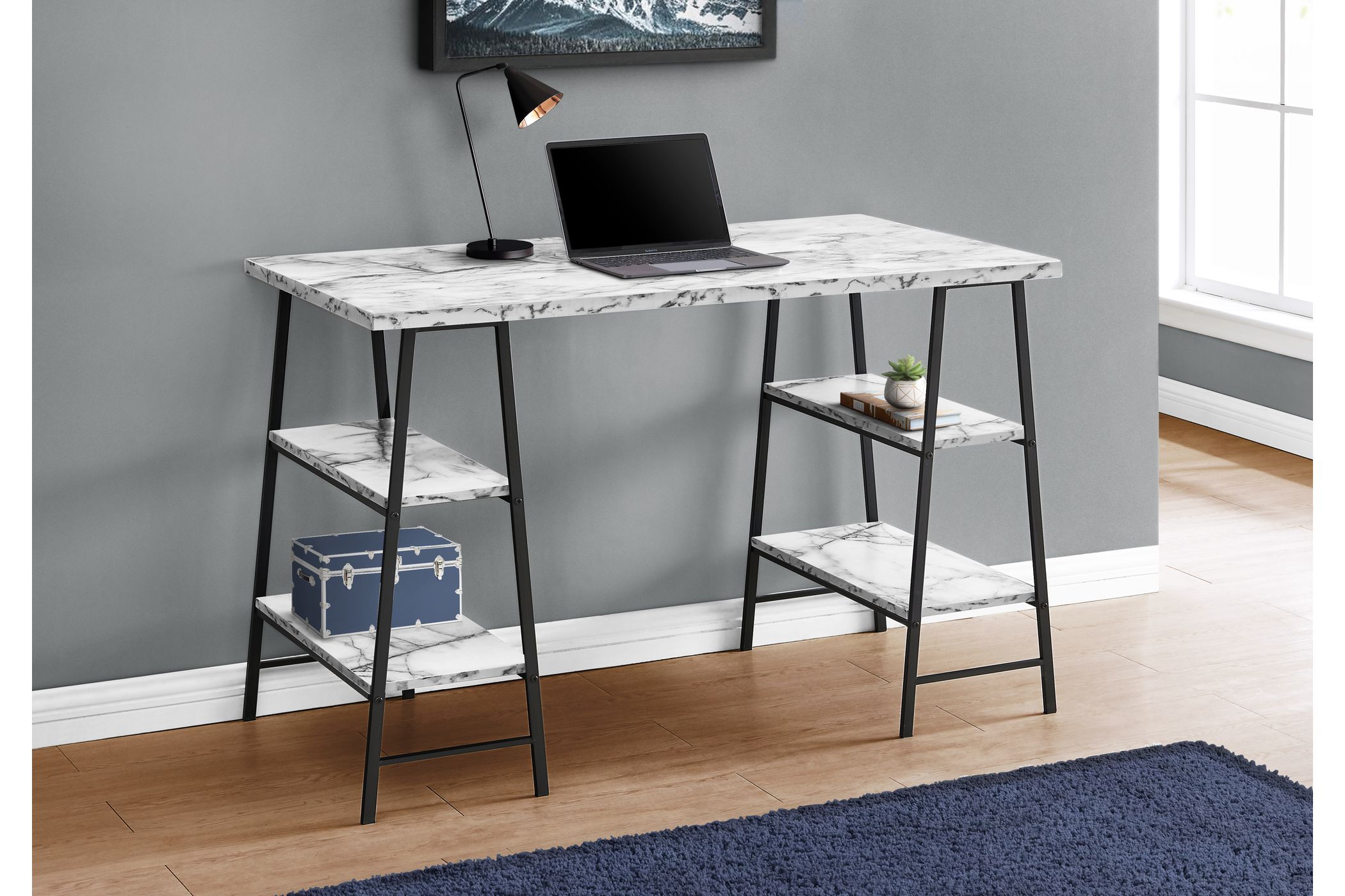 Lenoir 48" White Faux Marble Computer Desk