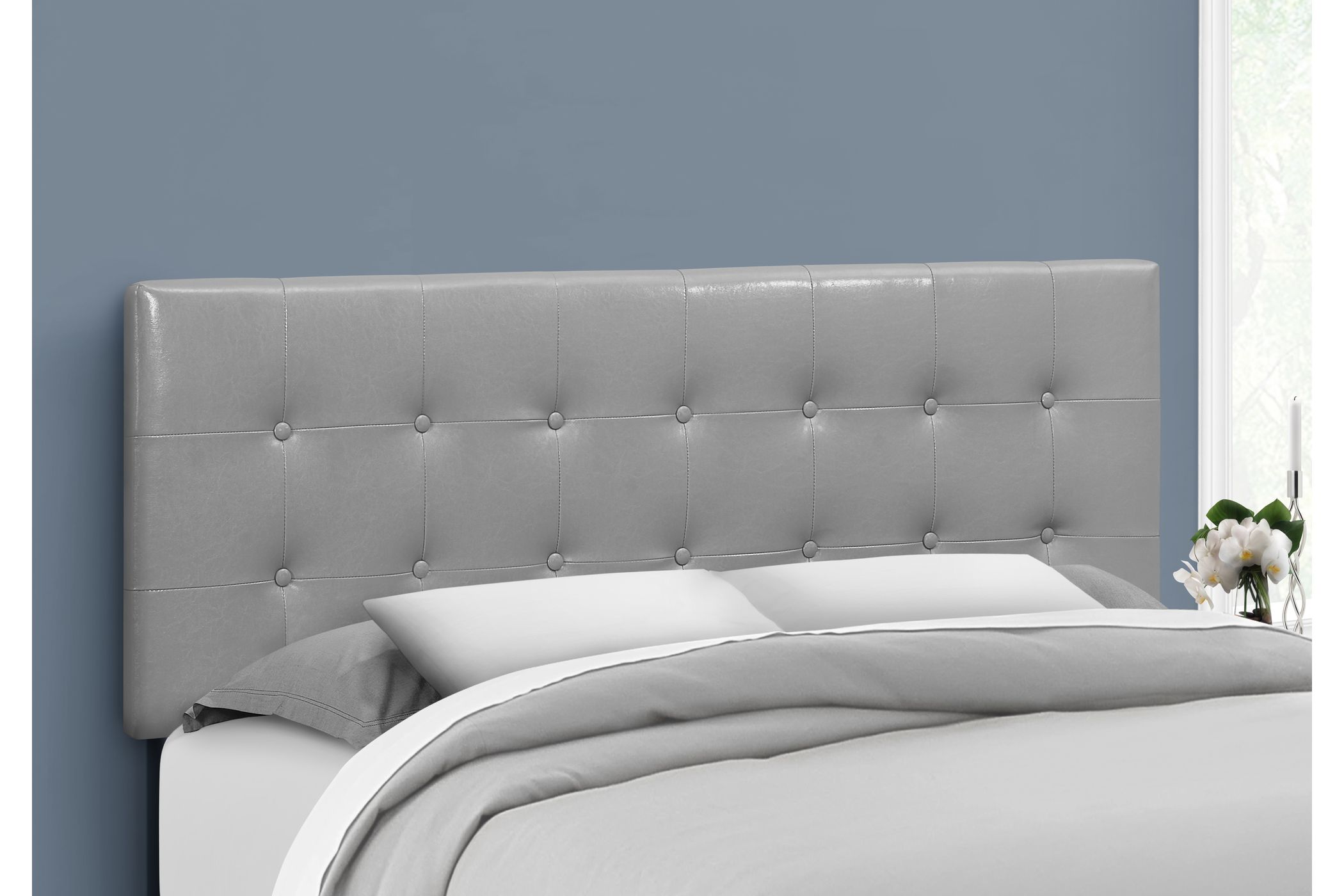 Garren Grey Faux Leather Queen Headboard
