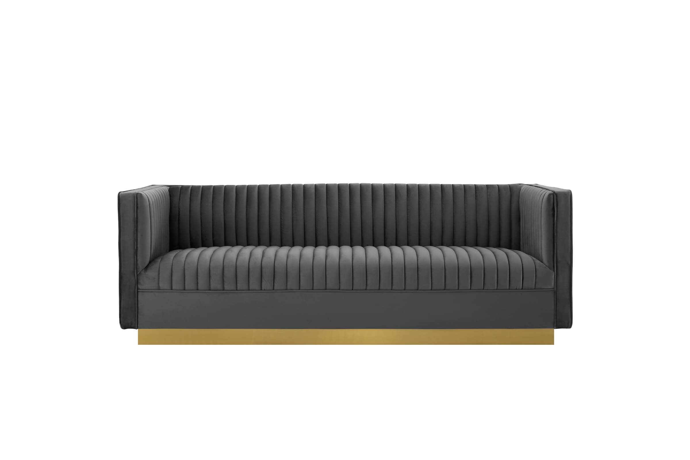 Sanguine Vertical Channel Tufted Performance Velvet Sofa in Gray
