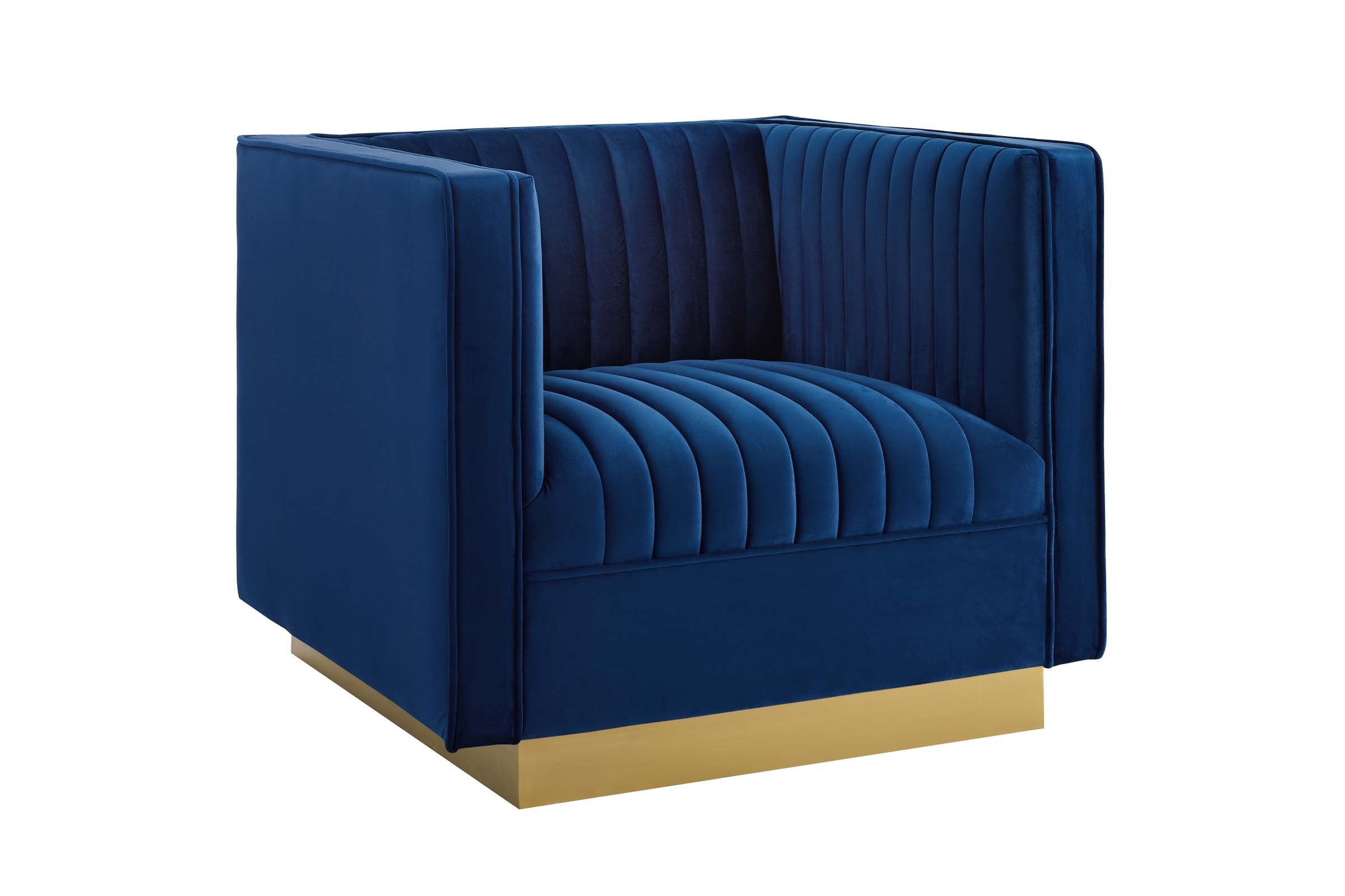 Sanguine Vertical Channel Tufted Accent Performance Velvet Armchair in Navy